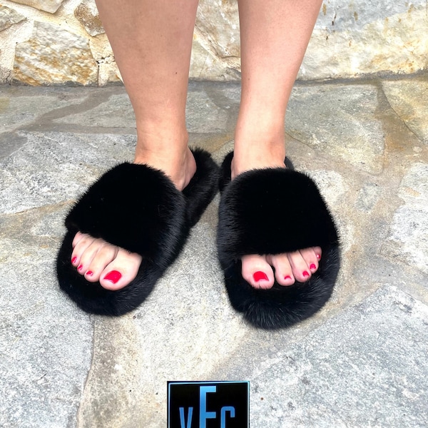 Mink Fur Slides - Etsy