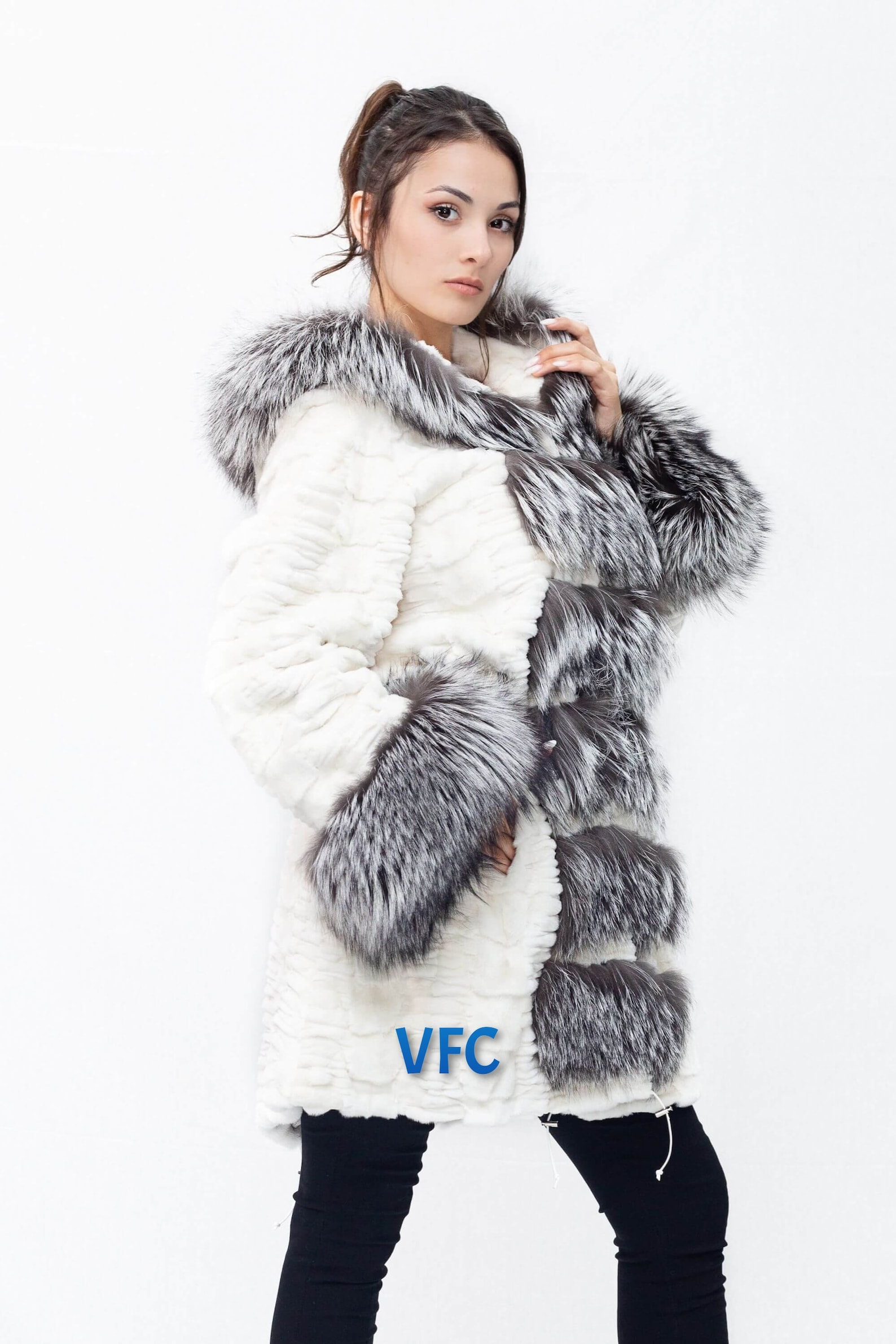 Laser Cut Sheared White Parka Coat With Silver Fox Fur Hood - Etsy
