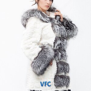 Laser Cut Sheared White Parka Coat With Silver Fox Fur Hood, Real Mink ...