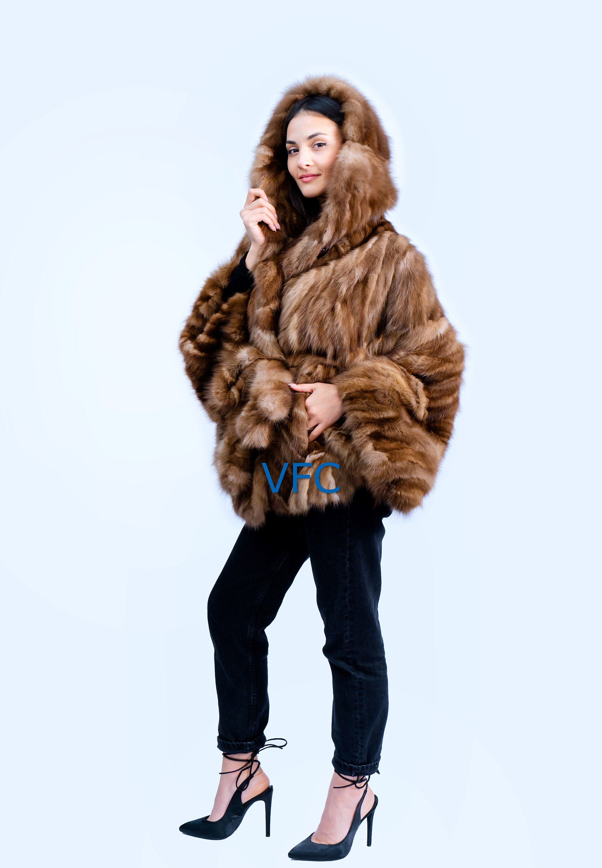 Real Tortora Sable Fur Cape With Hood Real Sable Fur Cape - Etsy