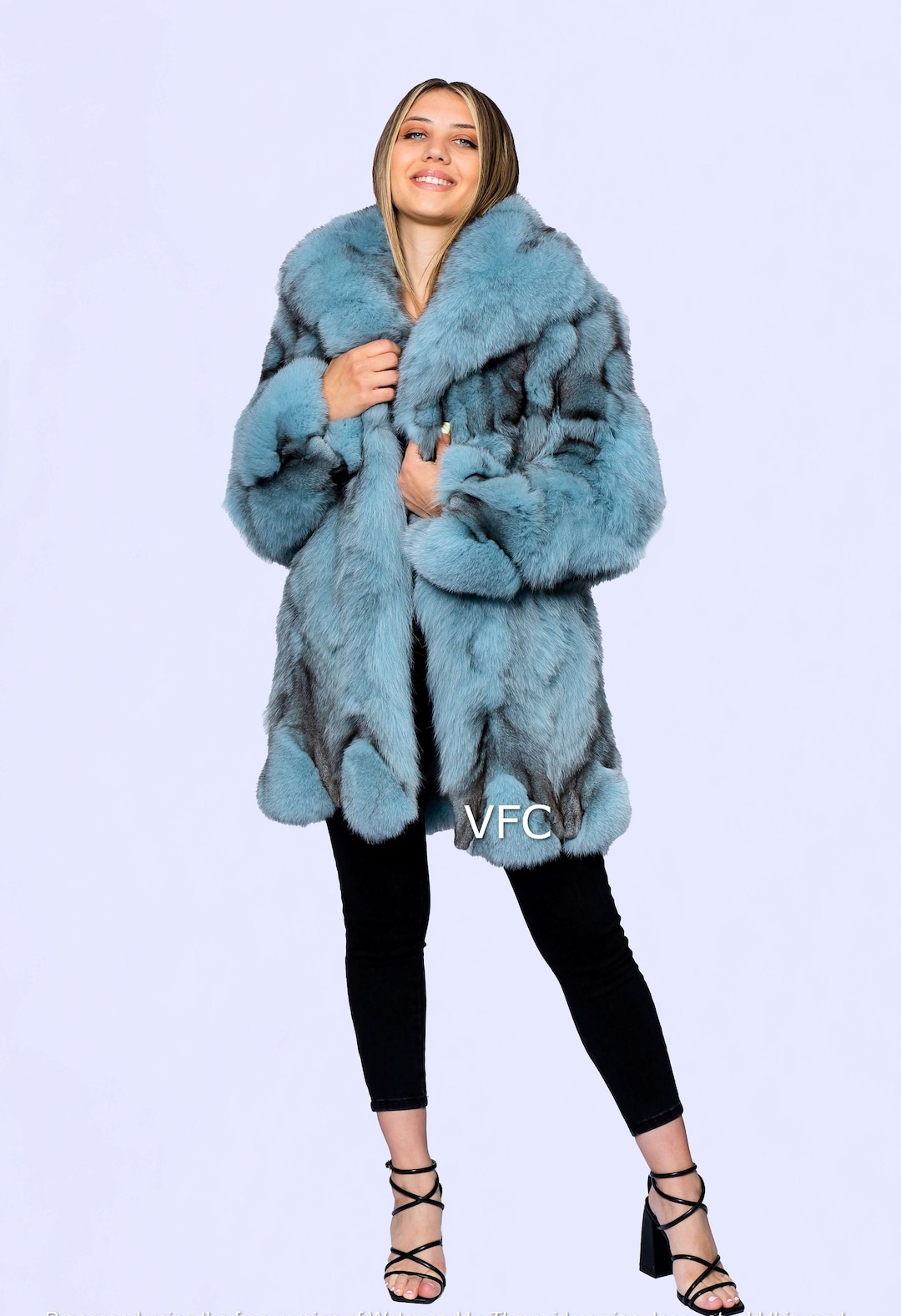 Light Turquoise Fox Fur Coat, Real Fox Fur Coat, Fluffy Fur Coat ...