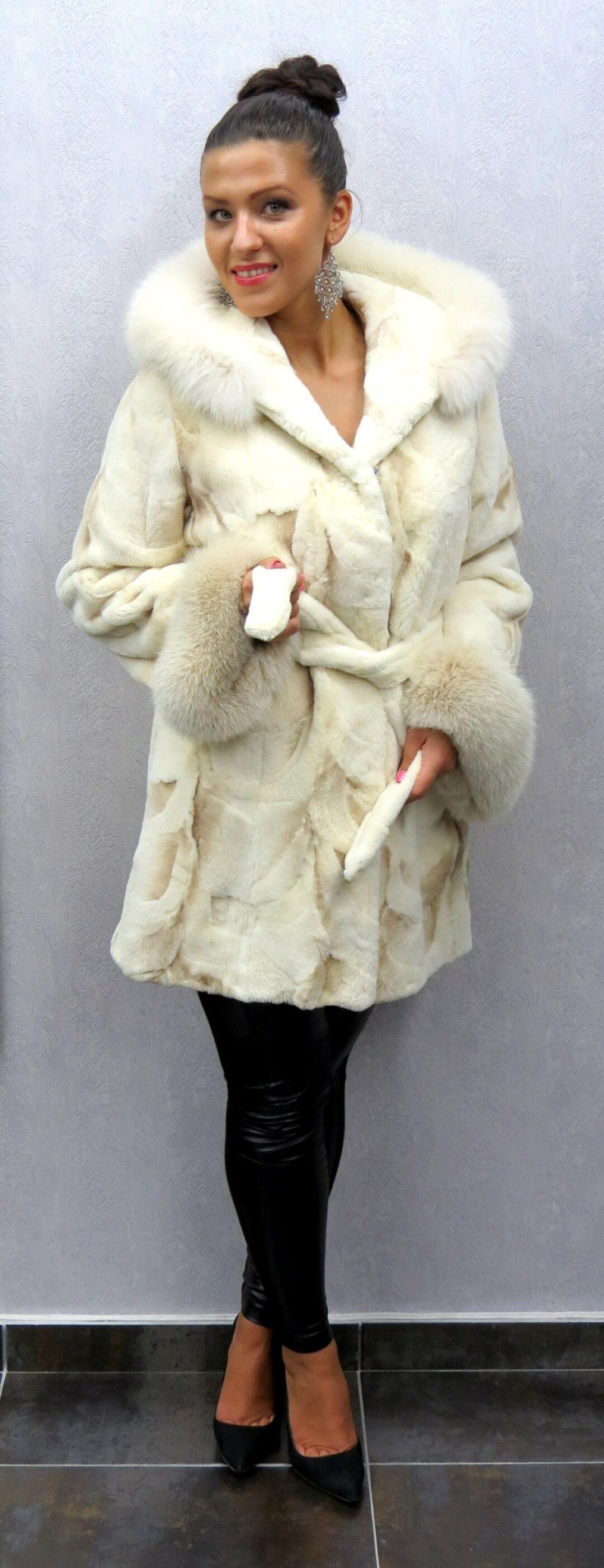 Cream Light Nutria Coat With Hood, Real Nutria Fur Coat, Real Fur Coat ...