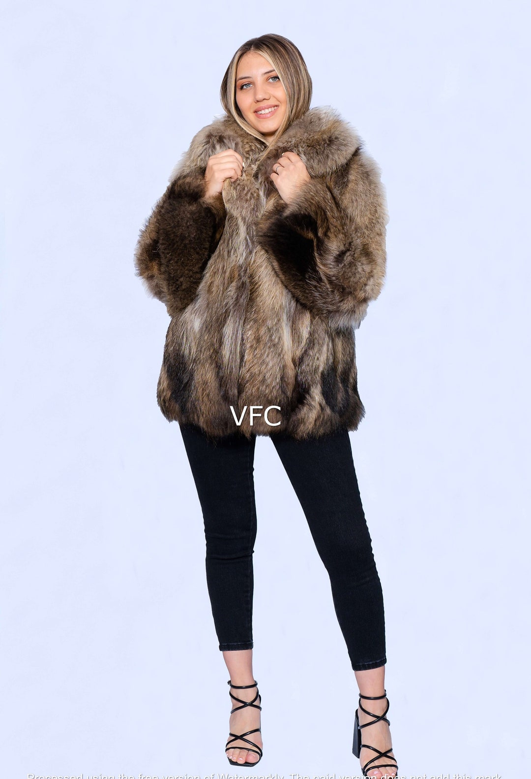 Natural Brown-gray Finn Raccoon Fur Coat, Real Finn Raccoon Fur Coat ...