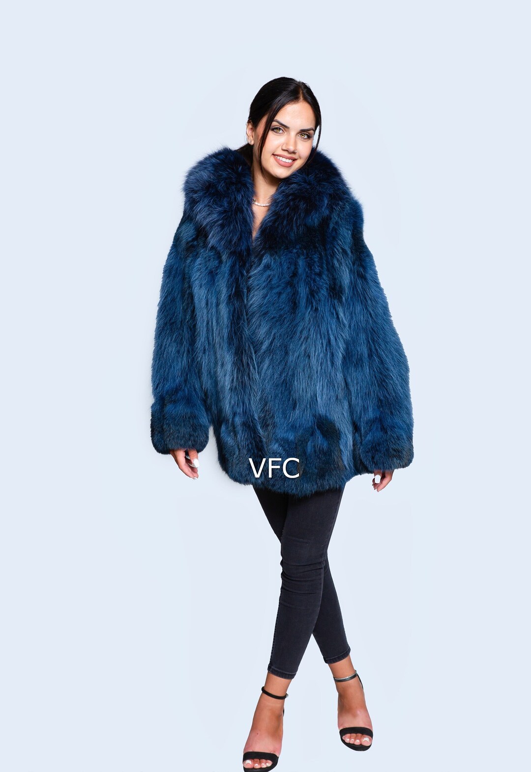 Blue Electric Coyote Fur Coat, Real Coyote Fur Coat, Fluffy Fur Coat ...