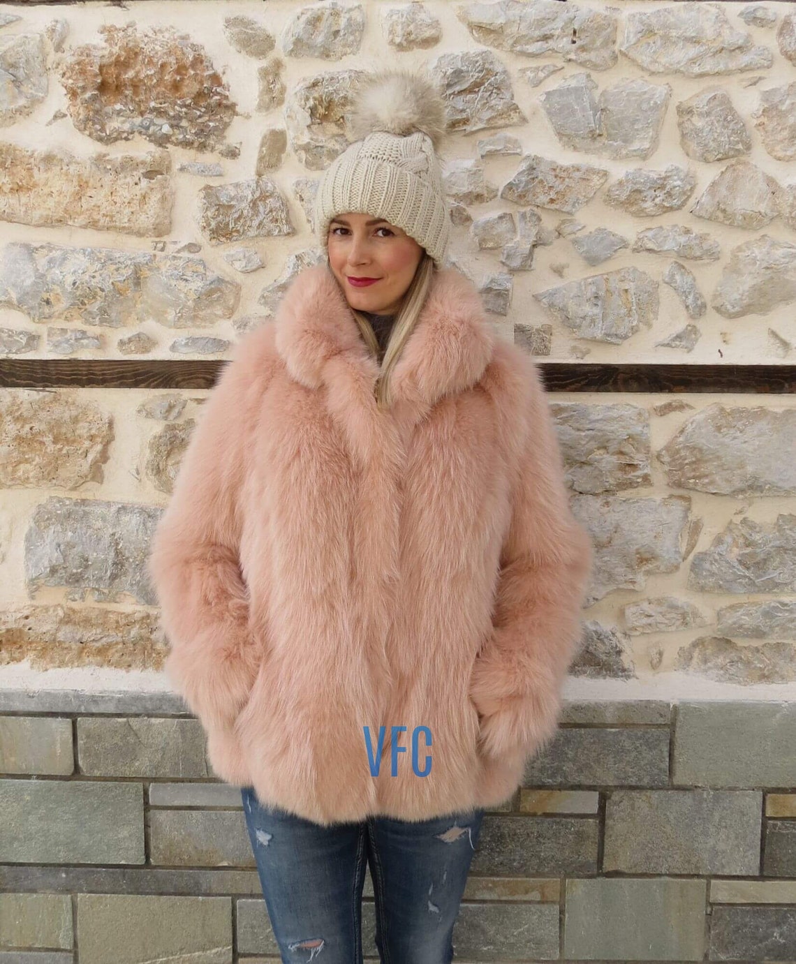 Real Fox Fur Jacket Pink Fox Fur Jacket Fluffy Fur Jacket | Etsy