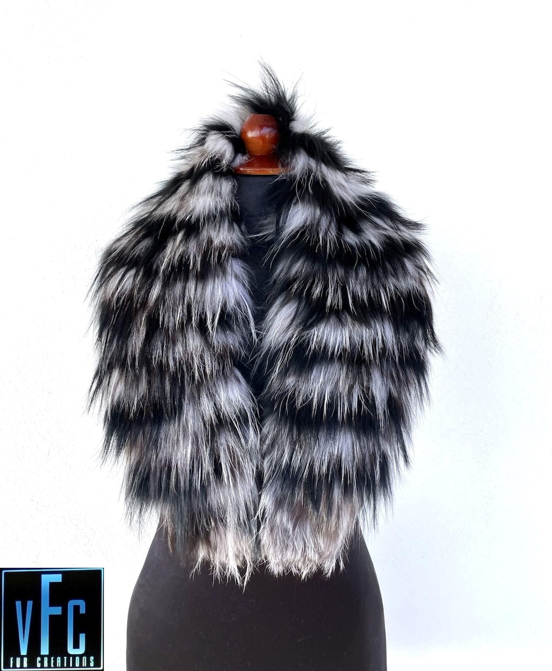 Black, Crystal and White Fox Fur Collar, Real Fox Fur Collar, Handmade ...