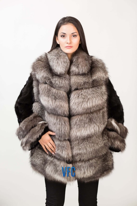 Combination Black Mink Leg Back With Silver Fox Front Jacket - Etsy
