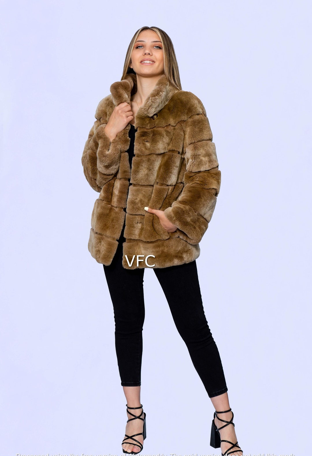 Camel Rex Jacket With Collar, Luxury Fur Jacket, Real Rex Fur Jacket ...
