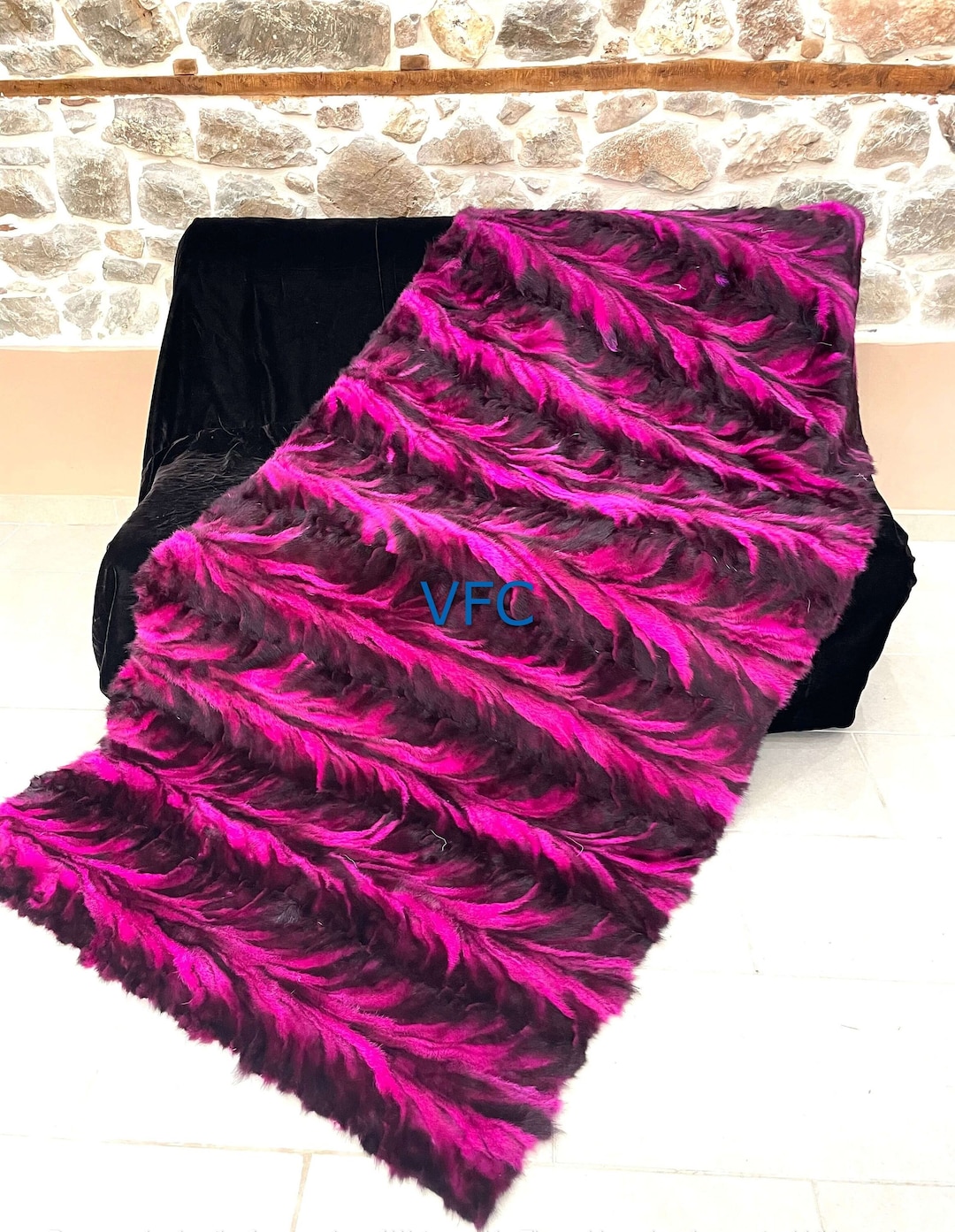 Fuchsia With Black Mink Fur Throw Blanket, Throw Blanket, Luxury ...