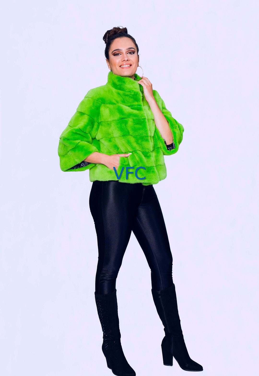 Top Quality Neon Green Full Skin Mink Fur Jacket, Real Mink Fur Jacket ...