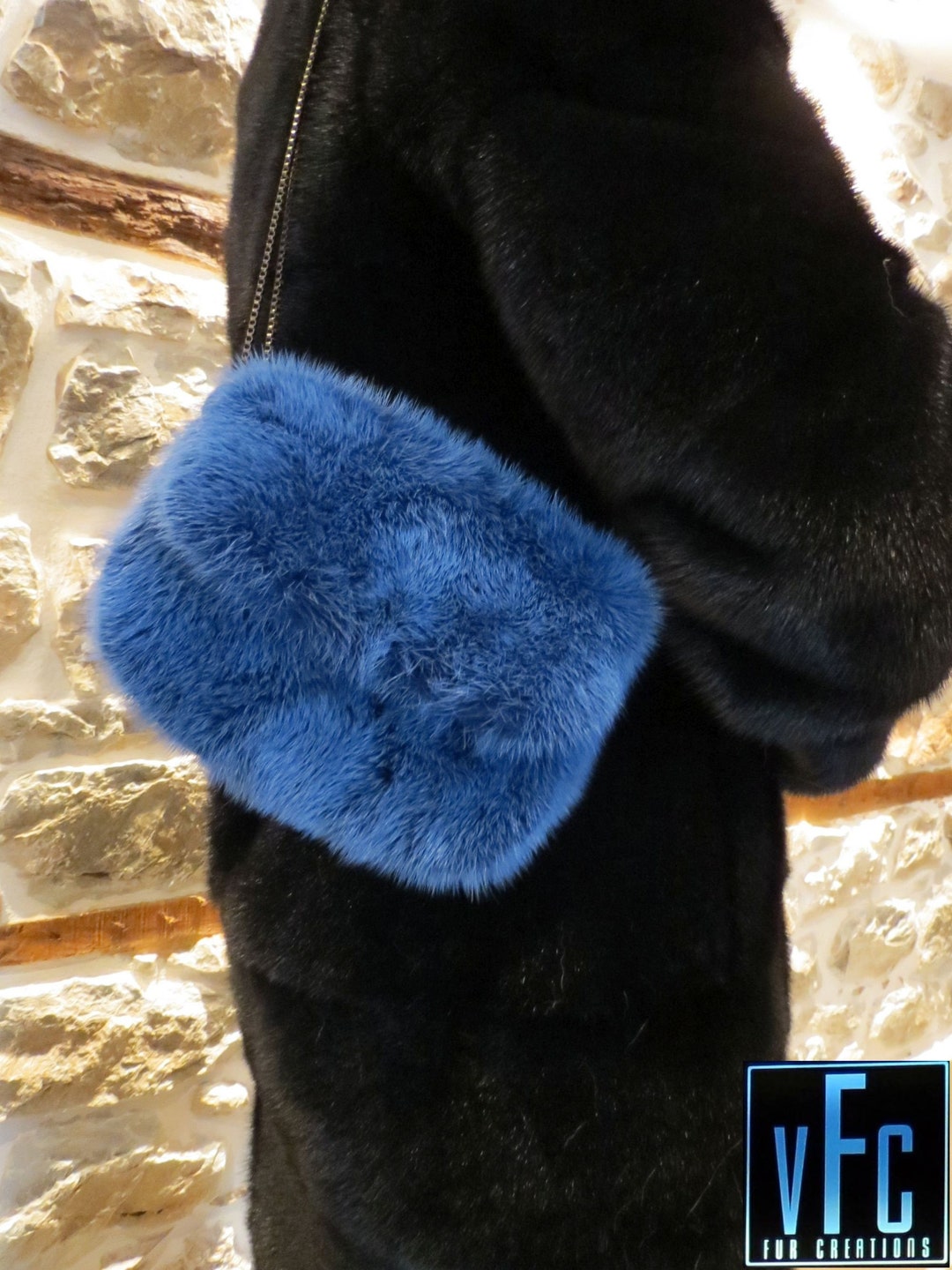 Blue Electric Mink Fur Small Handmade Clutch Bag, Fluffy Bag, Fur ...
