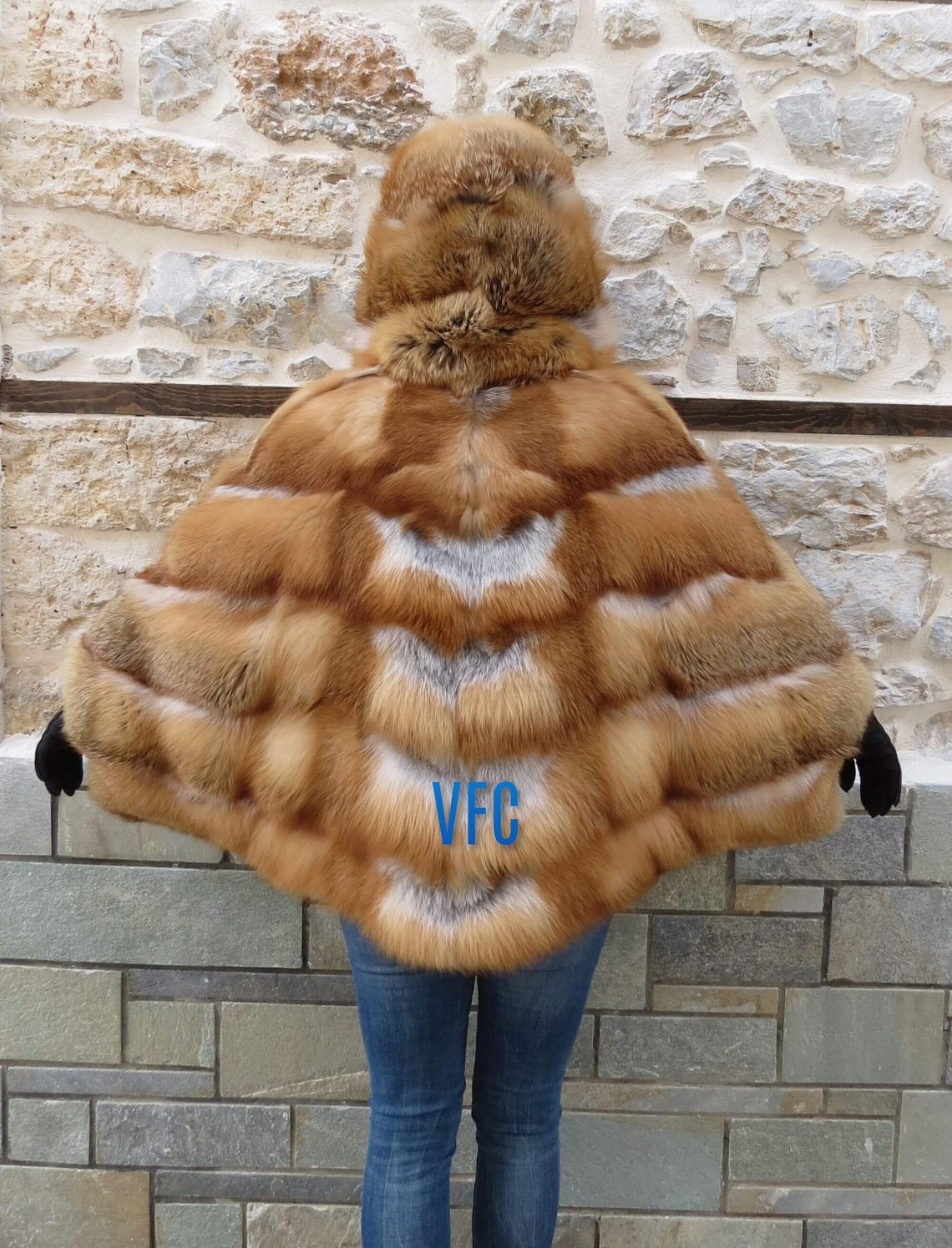 Real Fox Fur Cape Gold Fox Fur Cape With Wood Fluffy Fur - Etsy