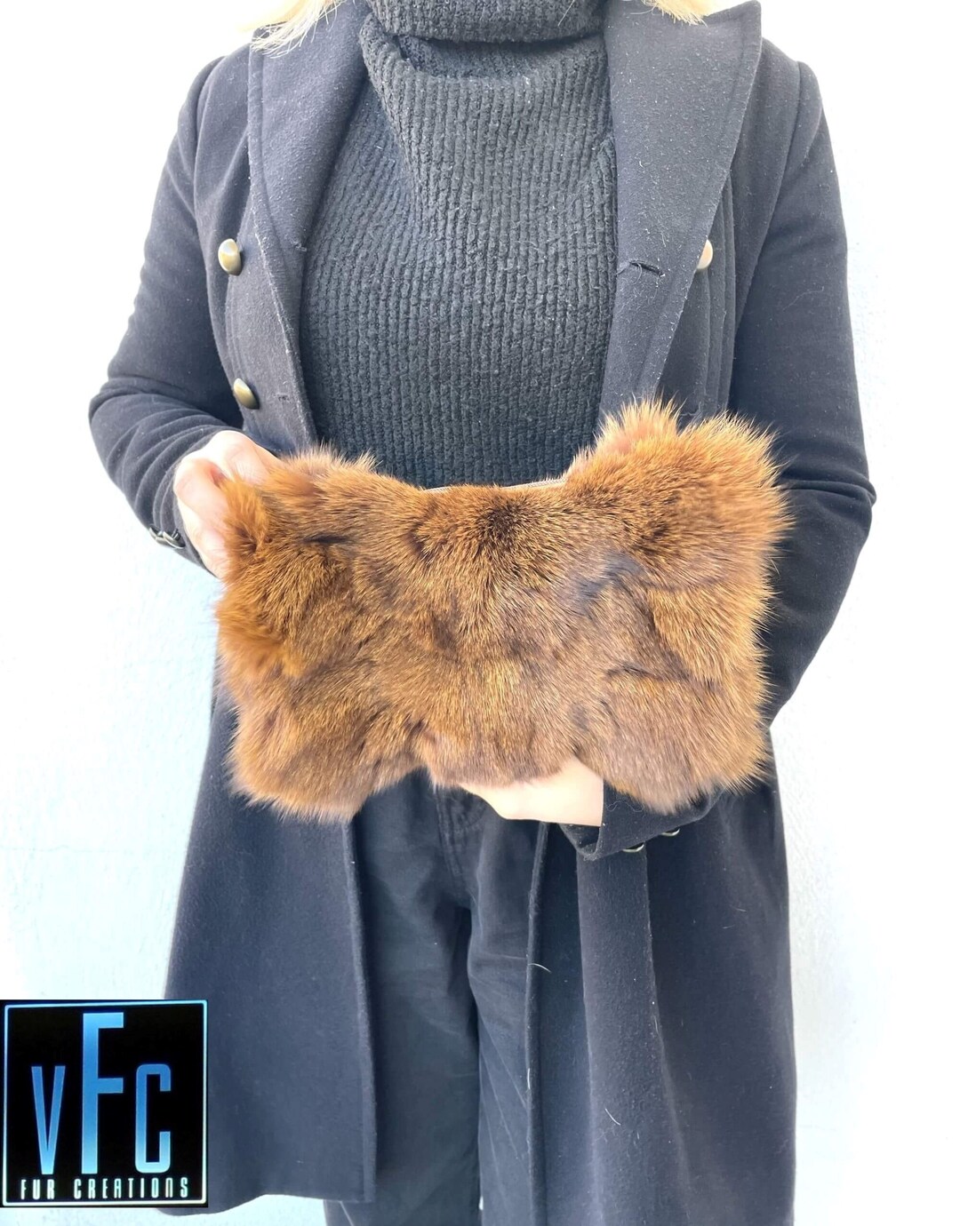 Orange Fox Fur Shoulder Bag, Fox Fur Shoulder Bag, Fox Fur Handbag, Fur ...