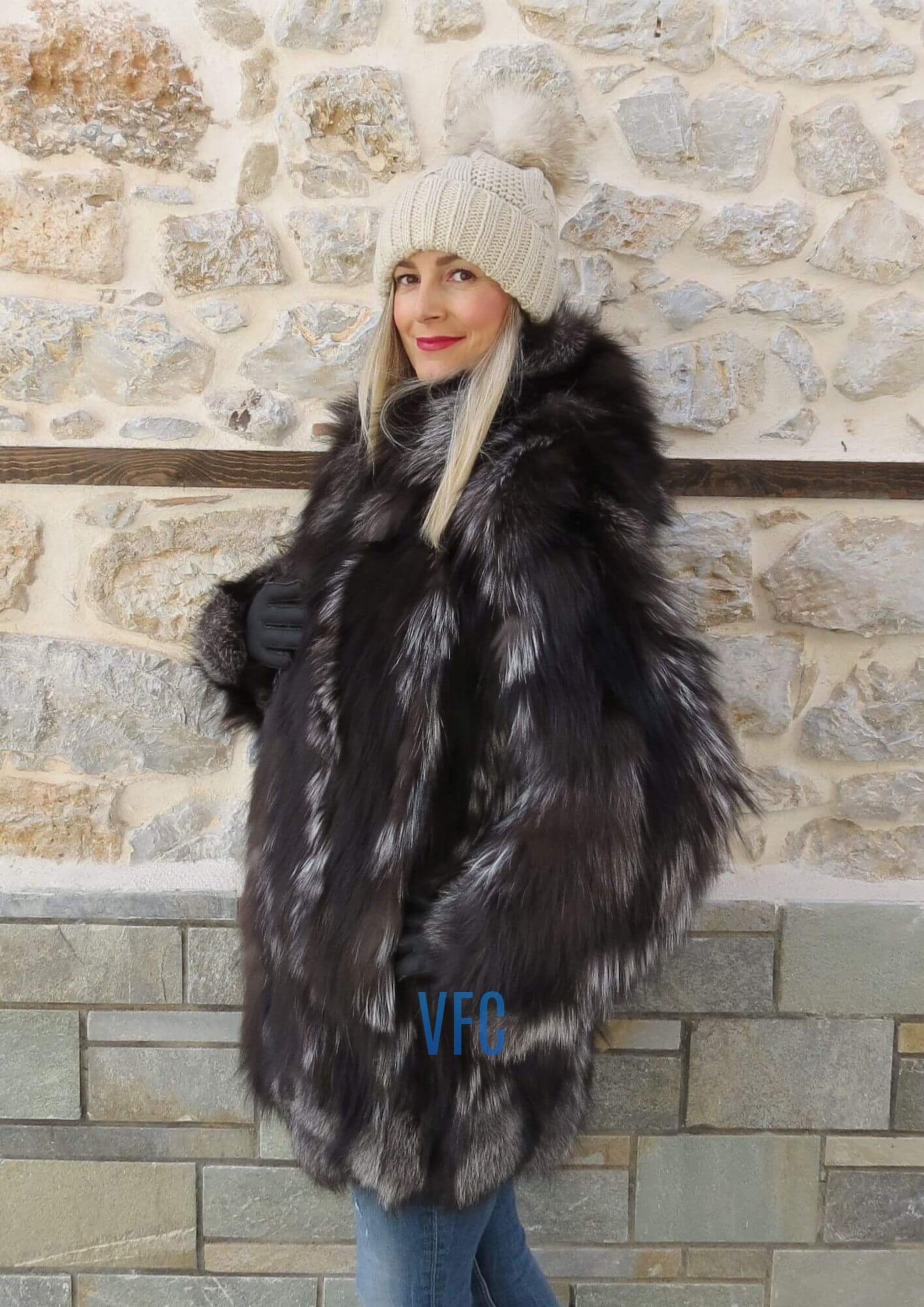 Real Fox Fur Jacket Silver Fox Fur Jacket With Wood Fluffy - Etsy