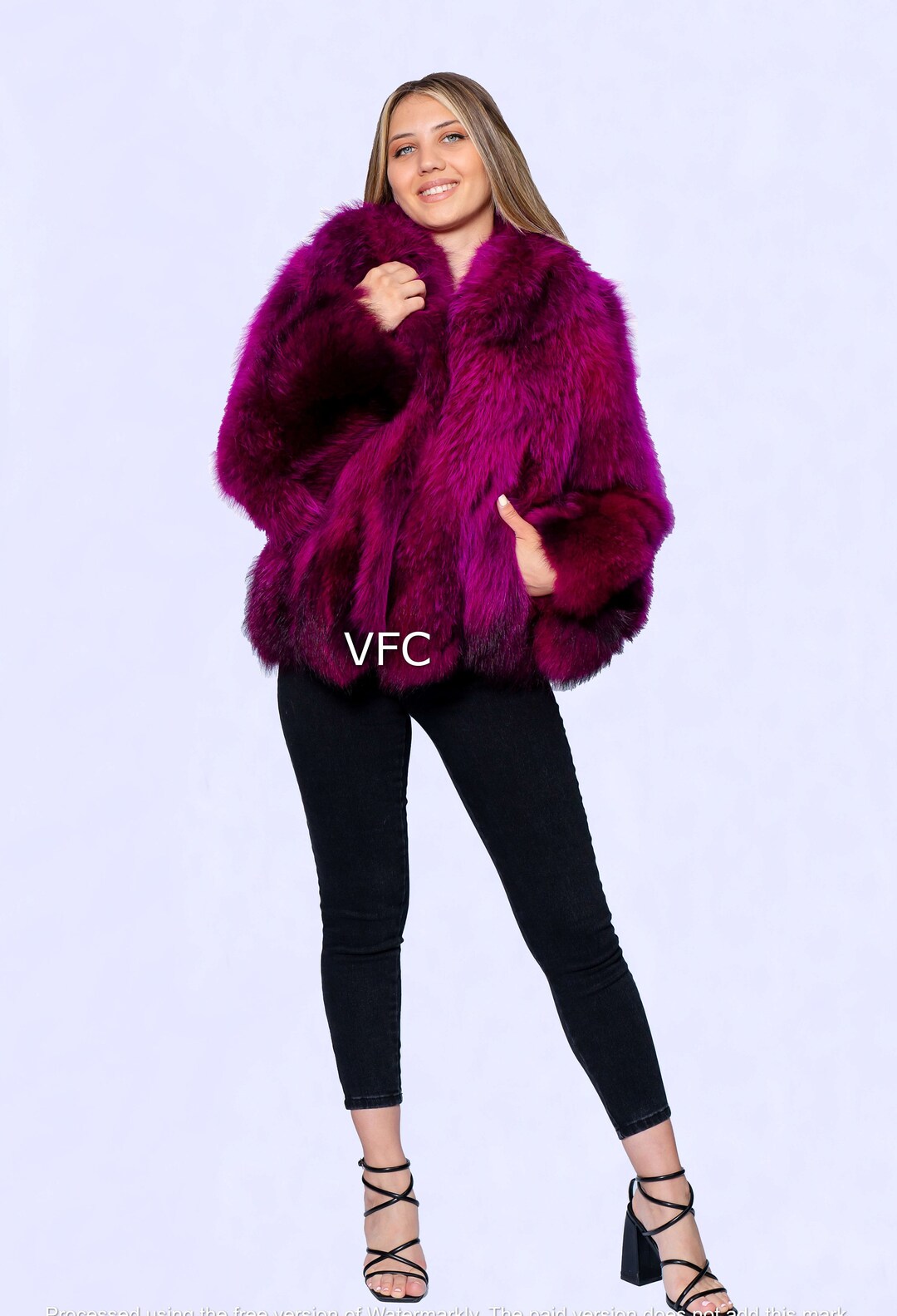 Fucsia Finn Raccoon Fur Coat, Real Finn Raccoon Fur Coat, Fluffy Fur ...