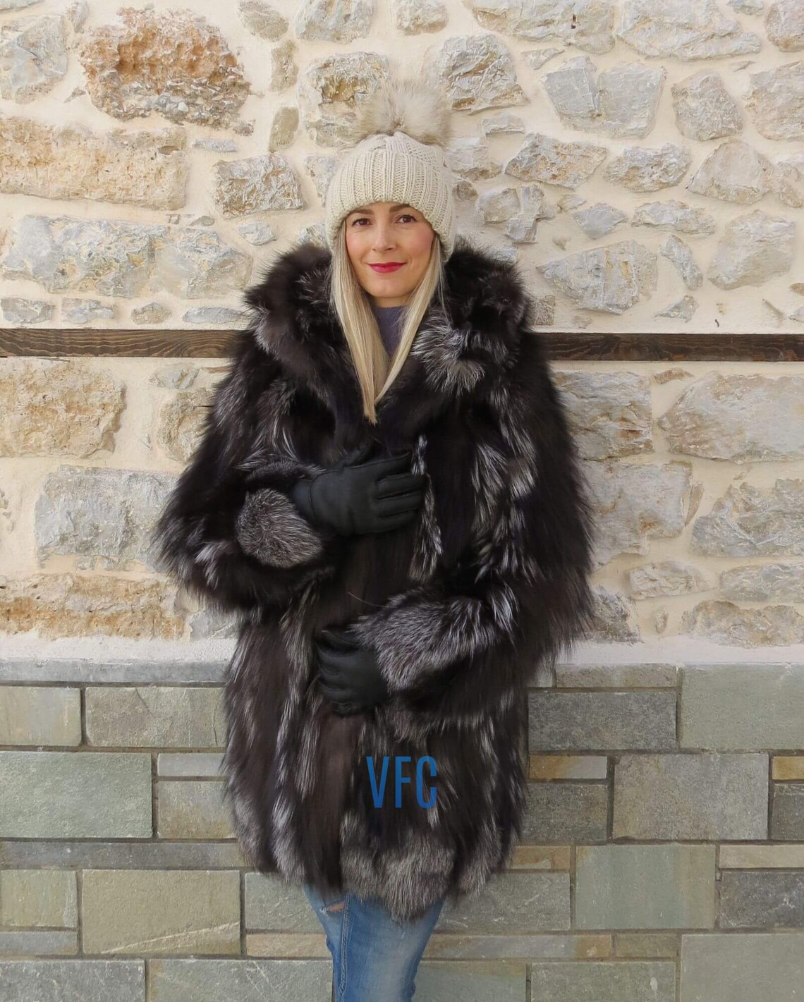 Real Fox Fur Jacket Silver Fox Fur Jacket With Wood Fluffy - Etsy