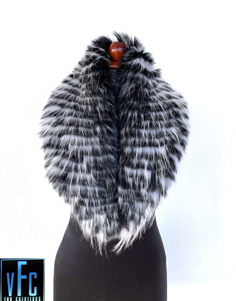 Black and White Fox Fur Collar Real Fox Fur Collar Handmade - Etsy
