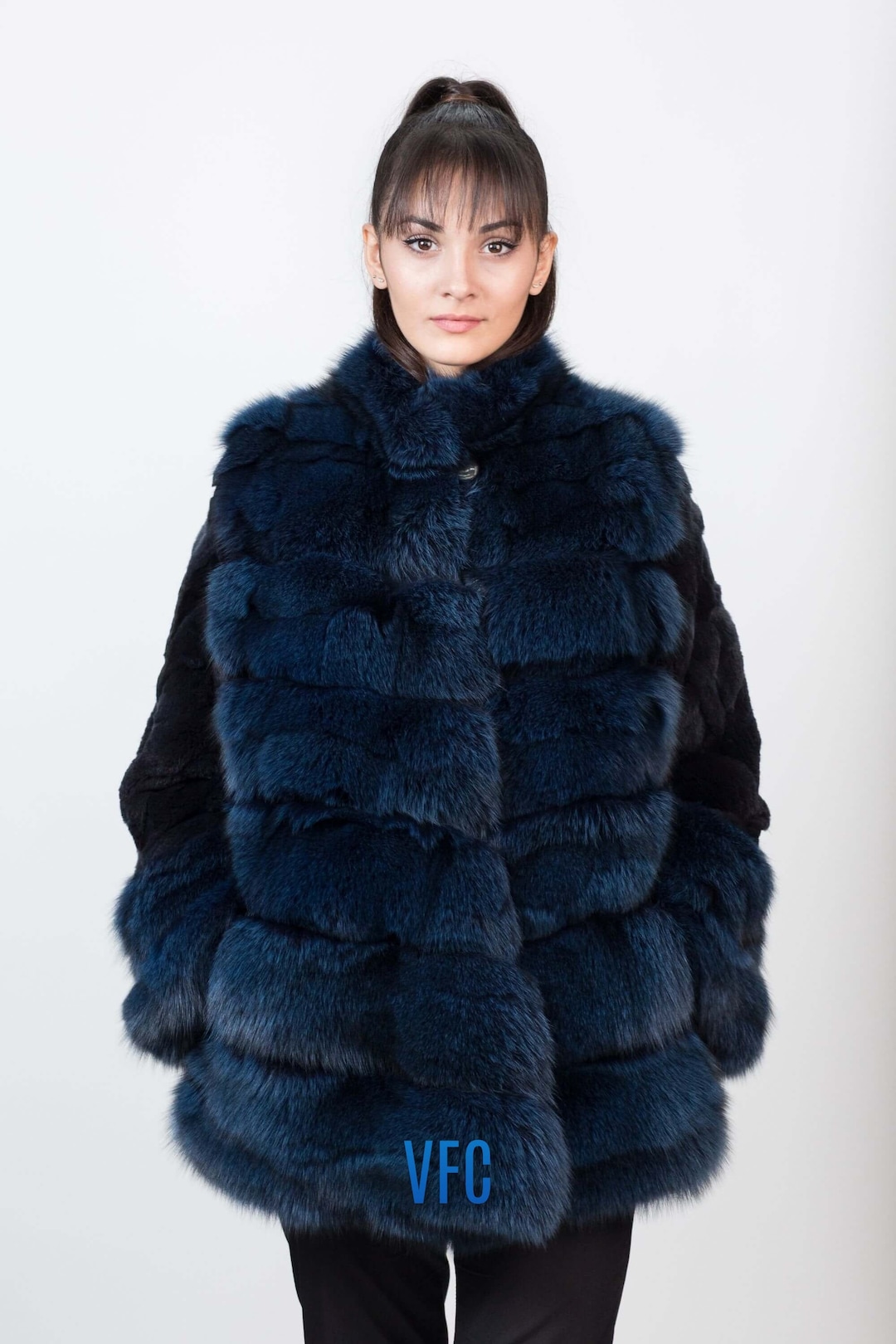Combination Dark Blue Mink Leg Back With Blue Electric Fox Front Jacket ...
