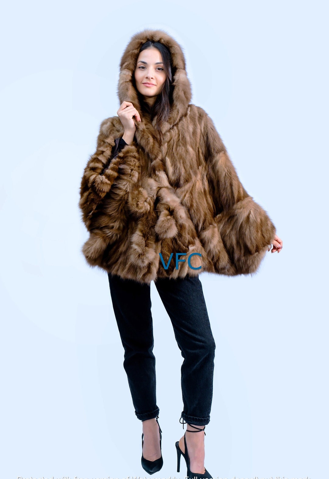 Real Tortora Sable Fur Cape With Hood, Real Sable Fur Cape, Real Fur ...