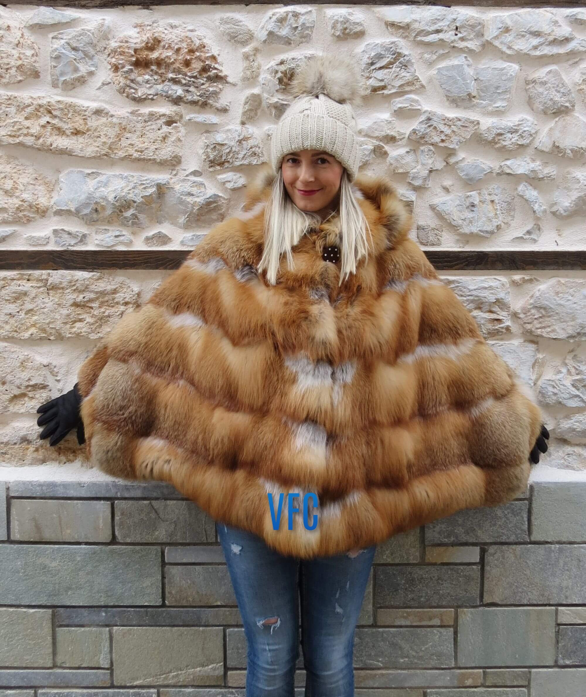Real Fox Fur Cape Gold Fox Fur Cape With Wood Fluffy Fur - Etsy