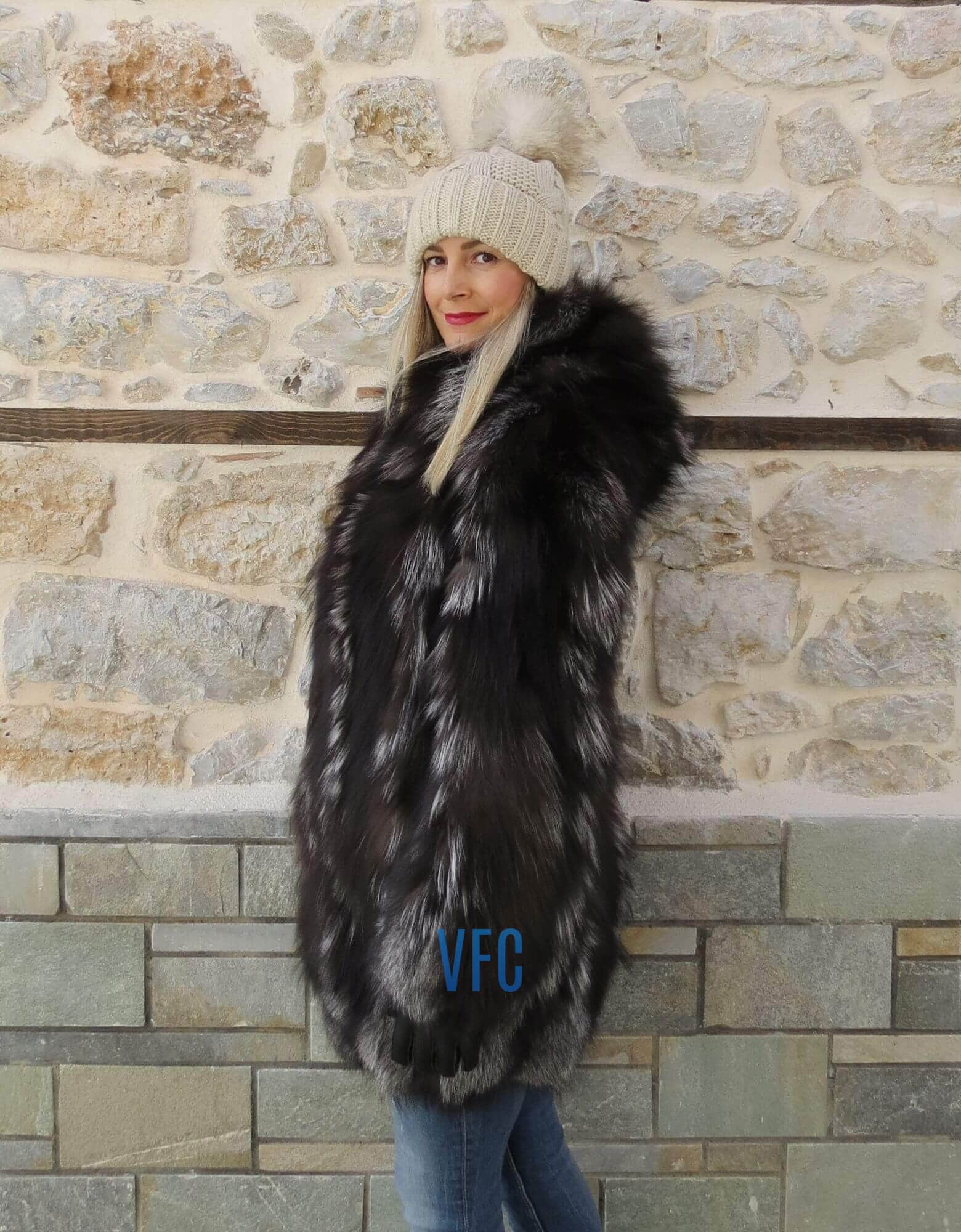 Real Fox Fur Jacket Silver Fox Fur Jacket With Wood Fluffy - Etsy