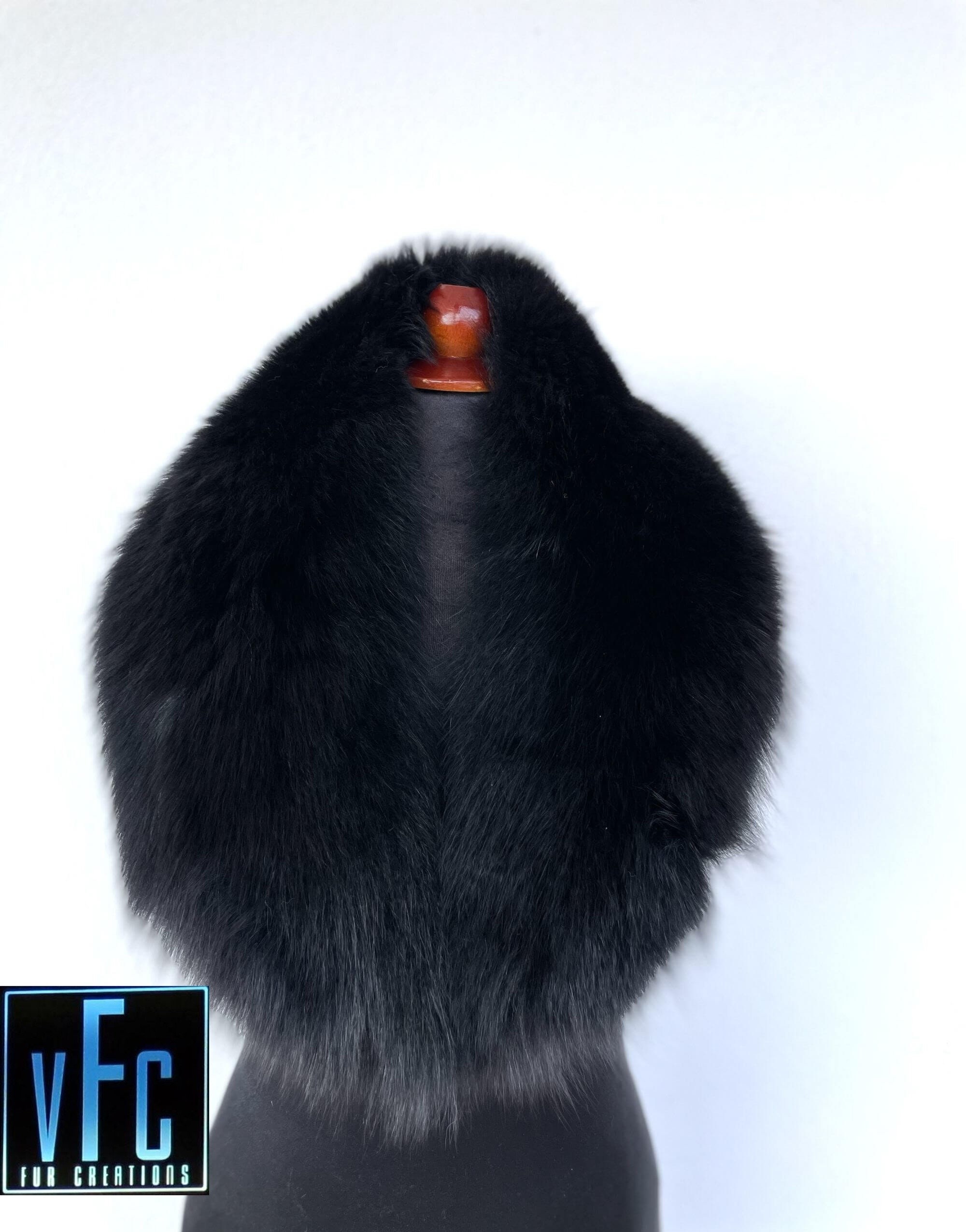 Black Fox Fur Collar, Real Fox Fur Collar, Handmade Collar, Luxury ...