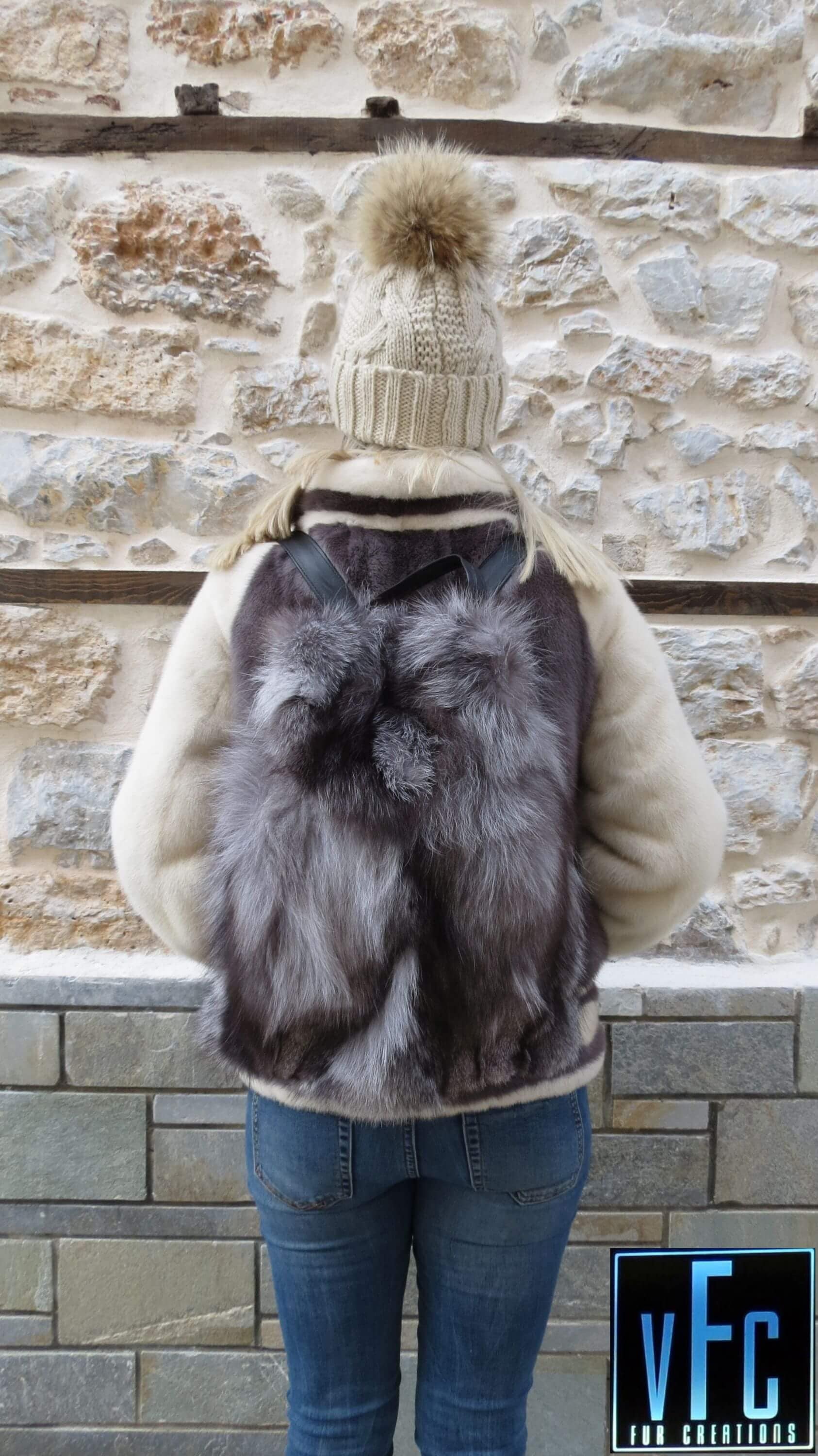 Silver Fox Fur Backpack, Real Fox Fur Bag, Luxury Backpack, Fur ...