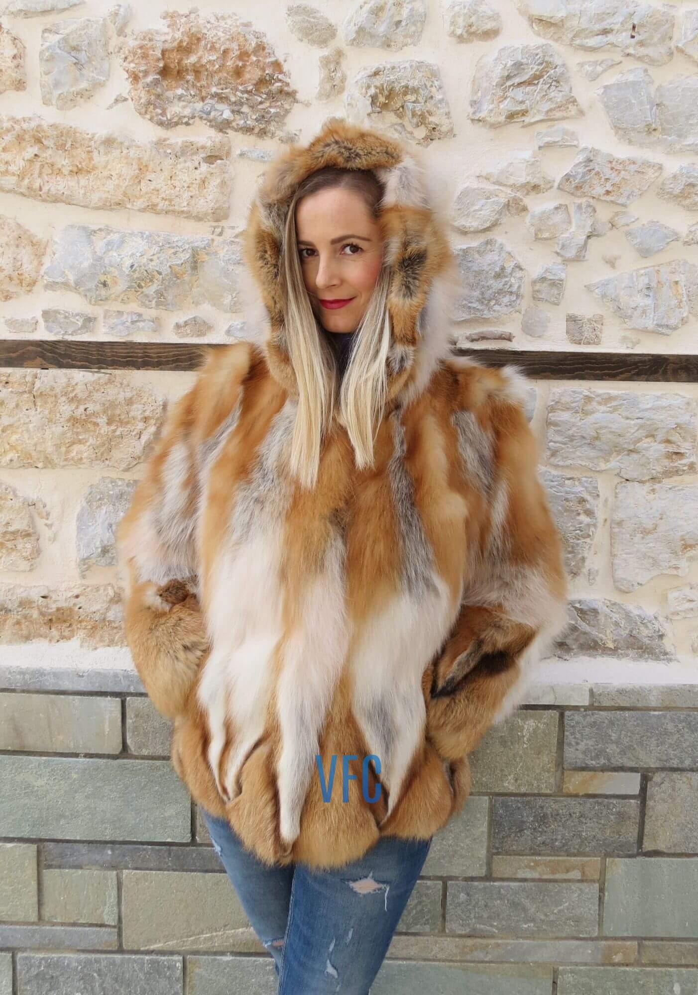Real Fox Fur Jacket Gold Fox Fur Jacket With Wood Fluffy Fur - Etsy