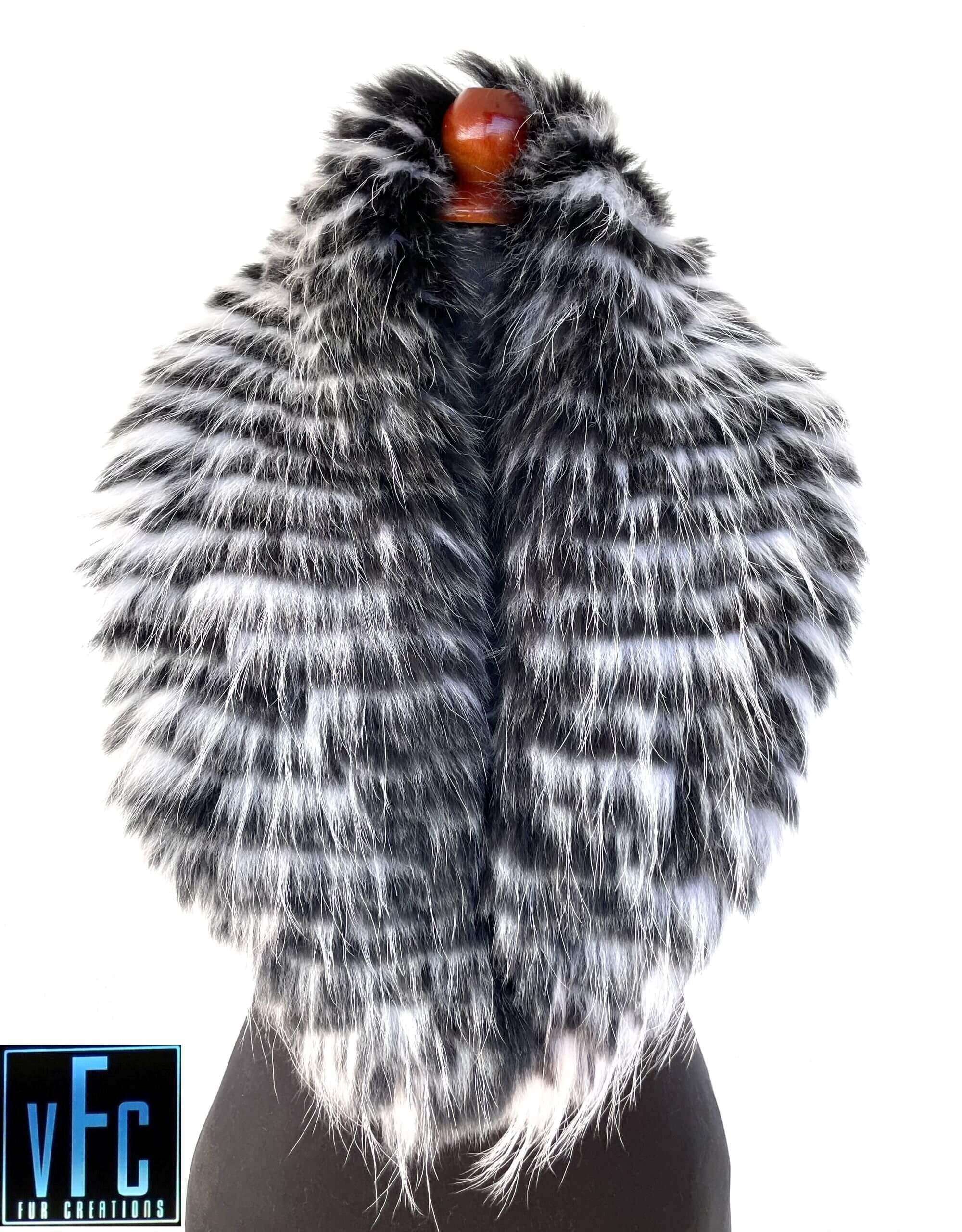 Black and White Fox Fur Collar Real Fox Fur Collar Handmade - Etsy
