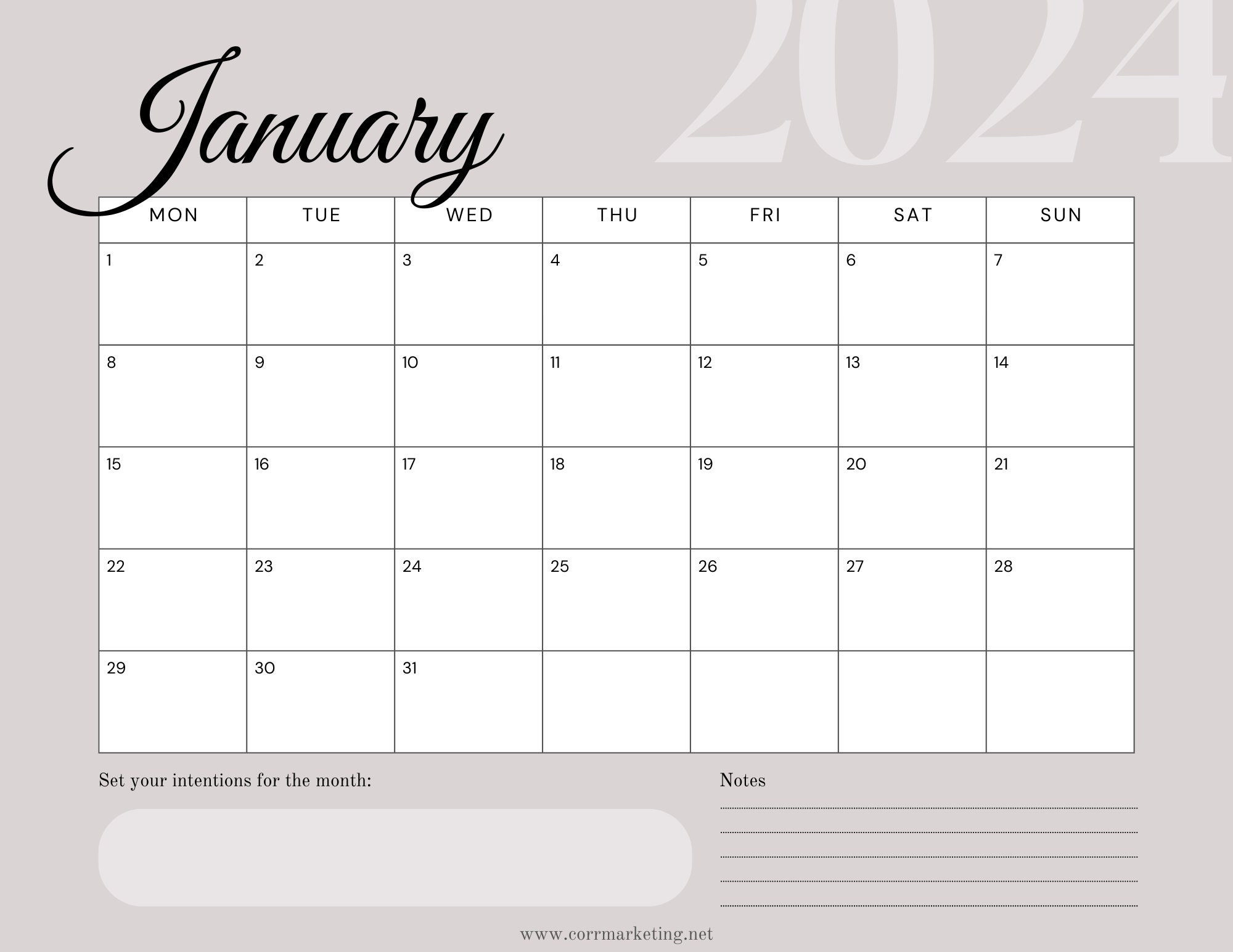 2024 Printable Monthly Calendar PDF - Etsy
