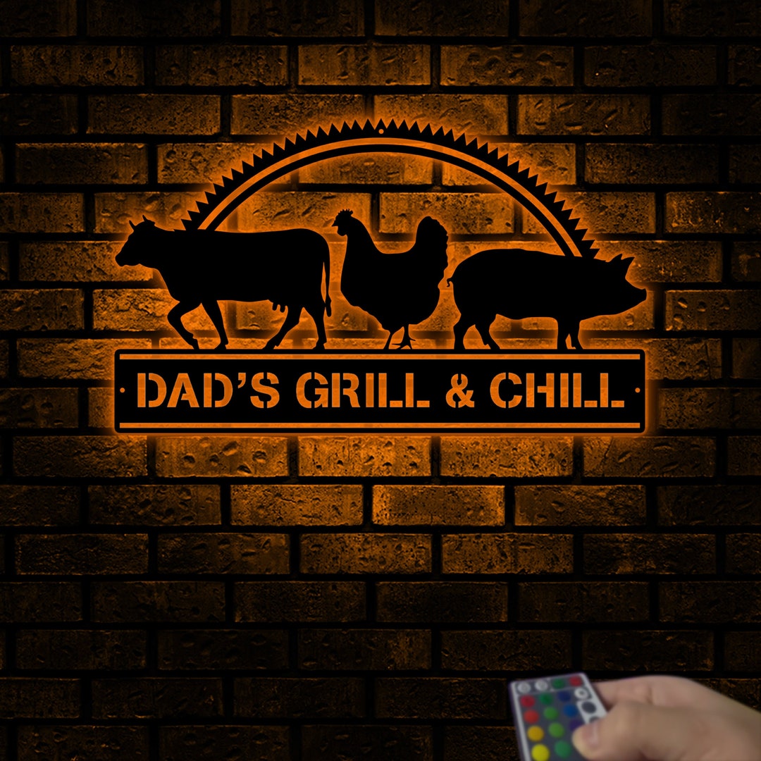 Personalized BBQ & Grill Metal Wall LED Lights Custom Kitchen - Etsy