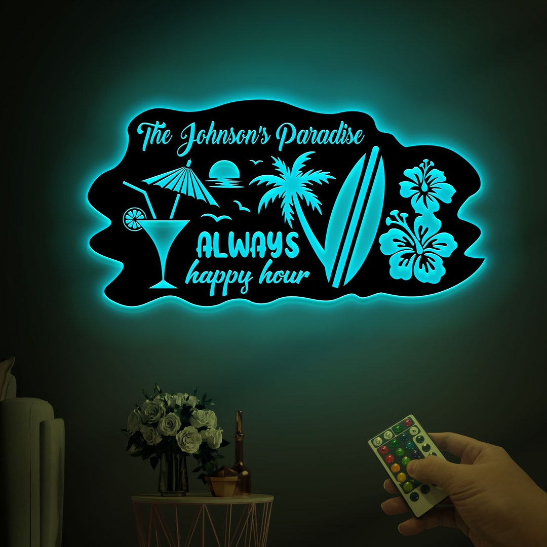 Personalized Sign With Led Lights Always Happy Hour Summer - Etsy