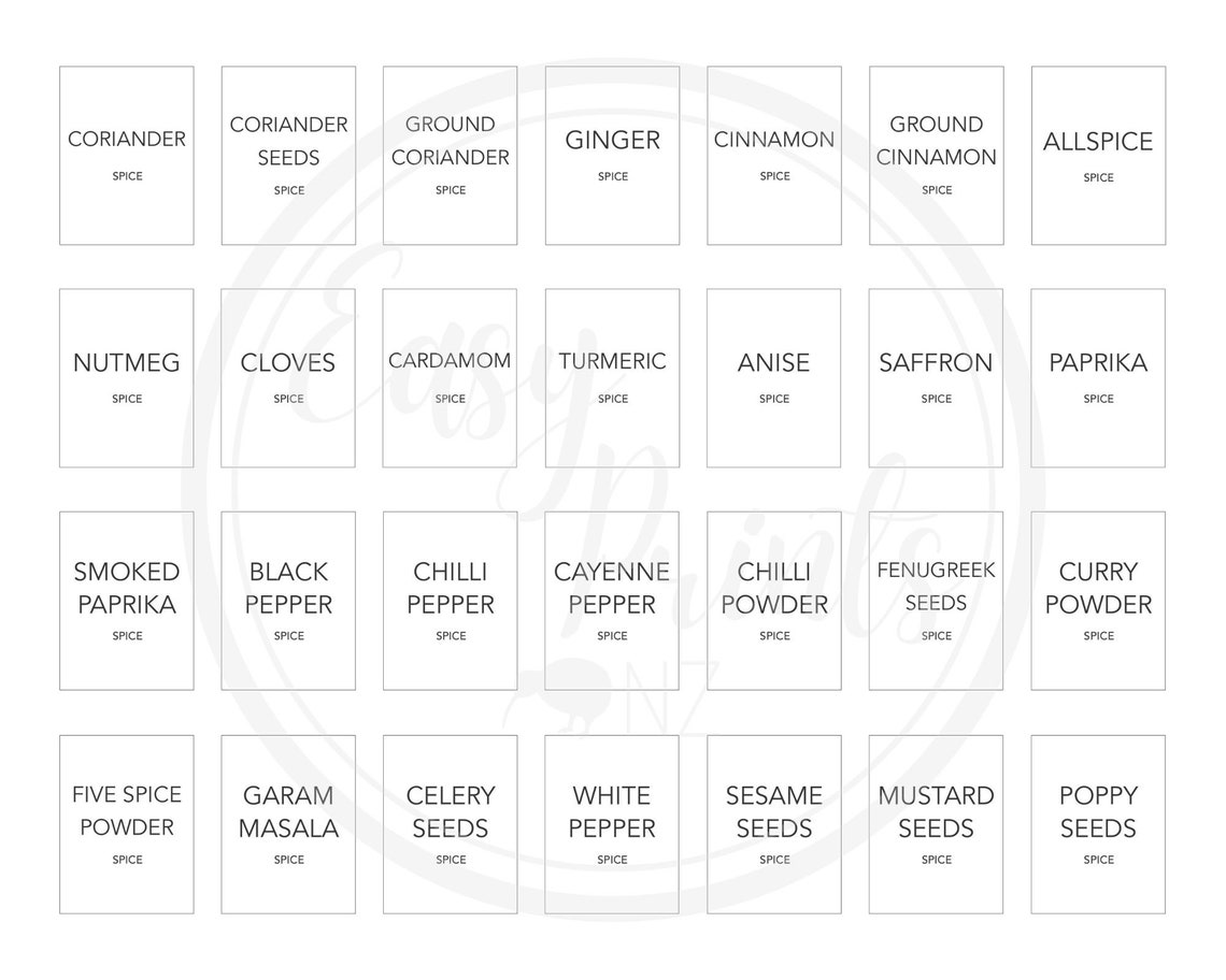 56 Herb and Spice Labels, Printable, Labels for Herb and Spice Jars ...