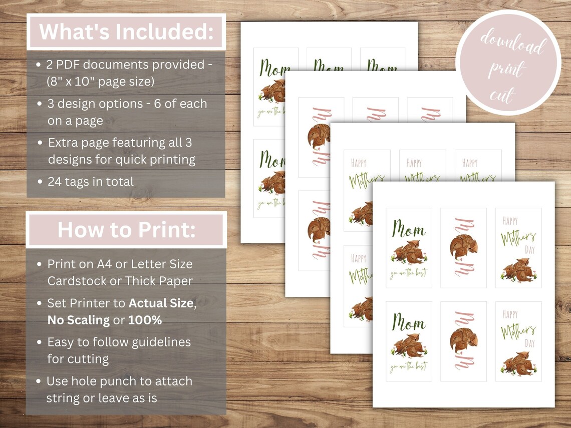 Mother's Day Gift Tags, Printable PDF, Instant Download, Happy Mother's ...