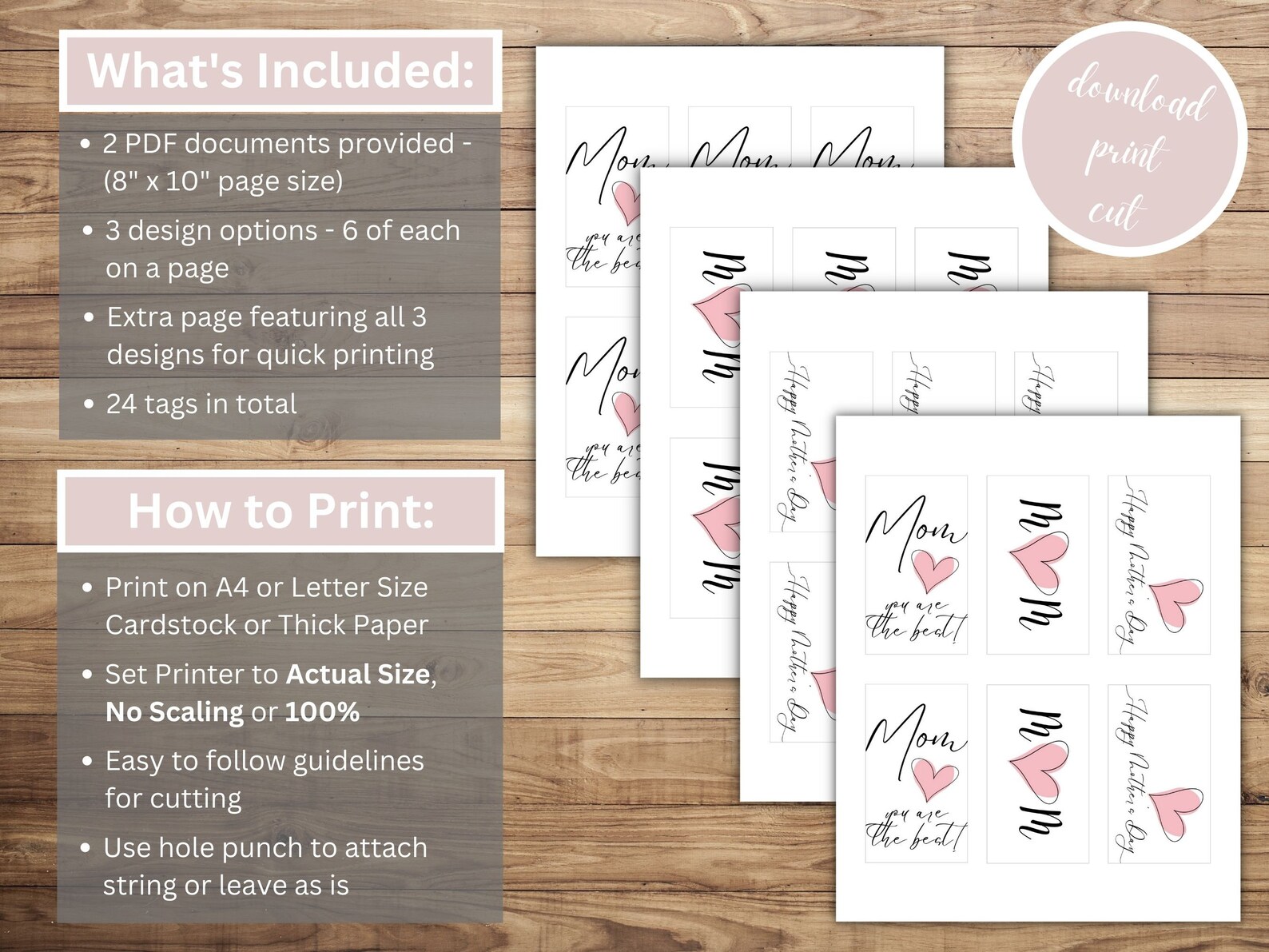 Mother's Day Gift Tags, Printable PDF, Instant Download, Happy Mother's ...