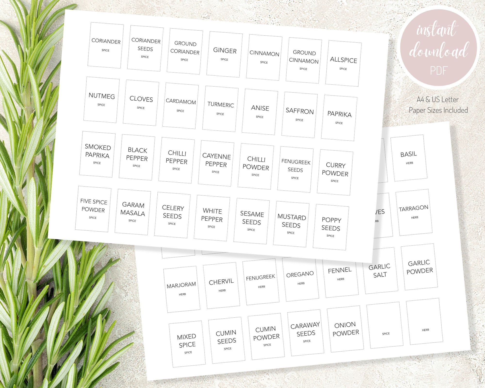 56 Herb and Spice Labels, Printable, Labels for Herb and Spice Jars ...