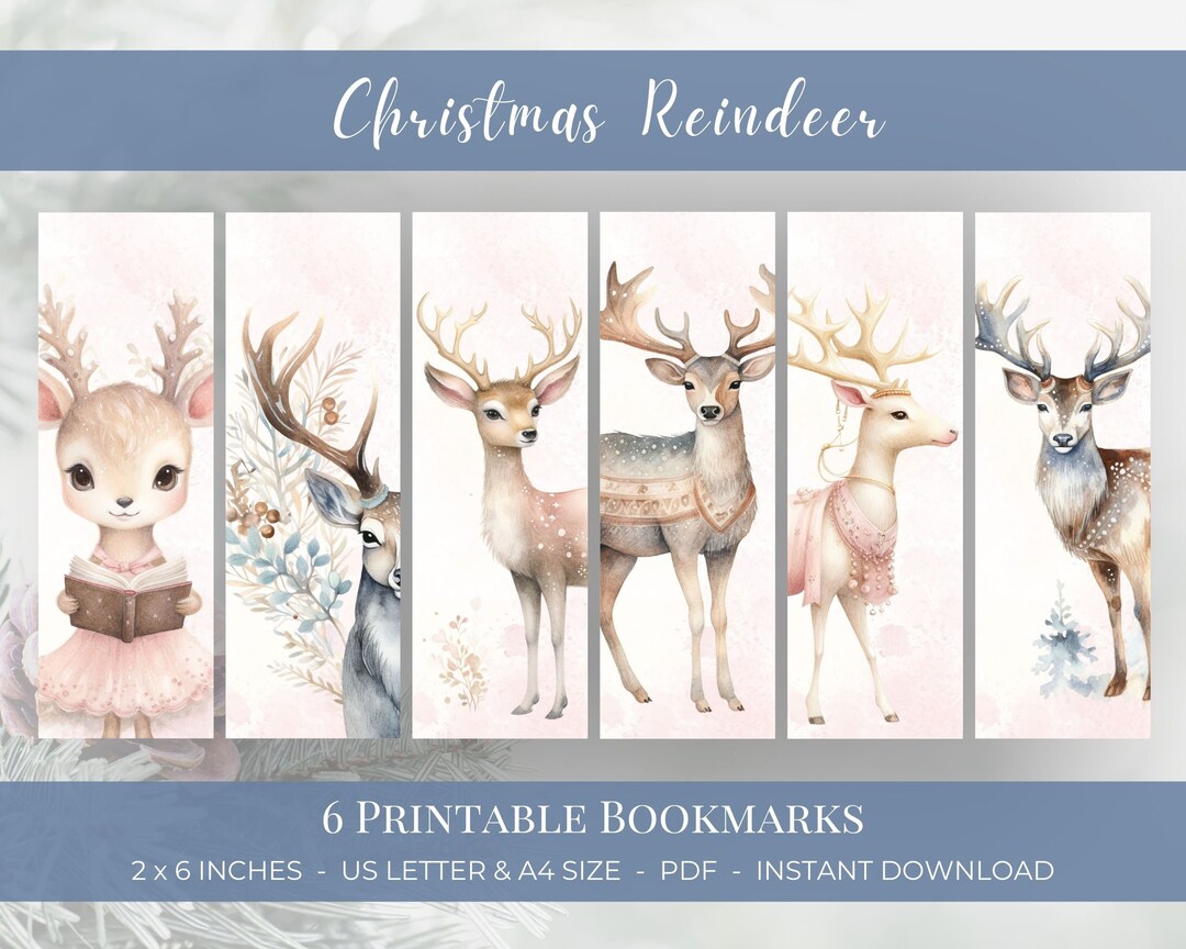 Christmas Printable Bookmarks Set of 6, Printable Christmas Bookmarks ...