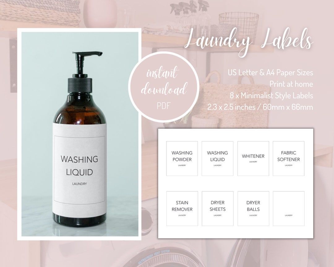 Printable Laundry Labels, 2.3x2.5 Inches / 60x66mm, Instant Download ...
