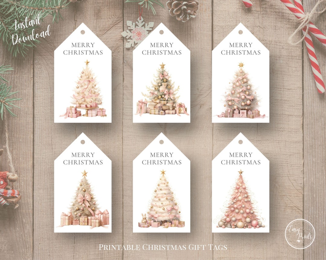 Christmas Tree Gift Tag, Christmas Gift Tag Printable, Pink Christmas ...