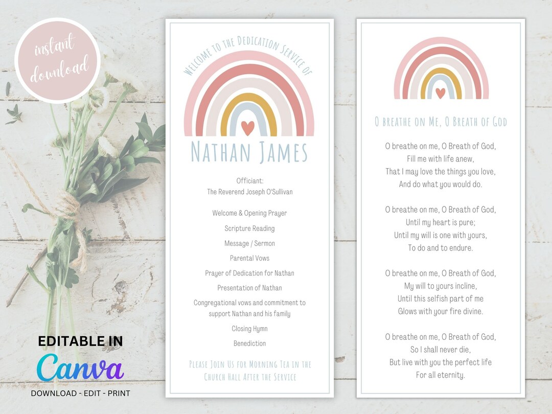 Blue Rainbow Dedication Service Template, Printable Boys Dedication ...