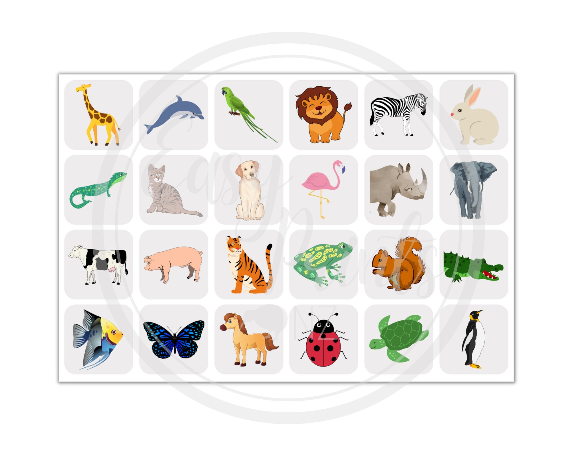 Printable Animal Memory Game, Two-games-in-one, Memory Game, Snap Game ...