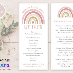 Pink Rainbow Dedication Service Template, Printable Girls Dedication ...