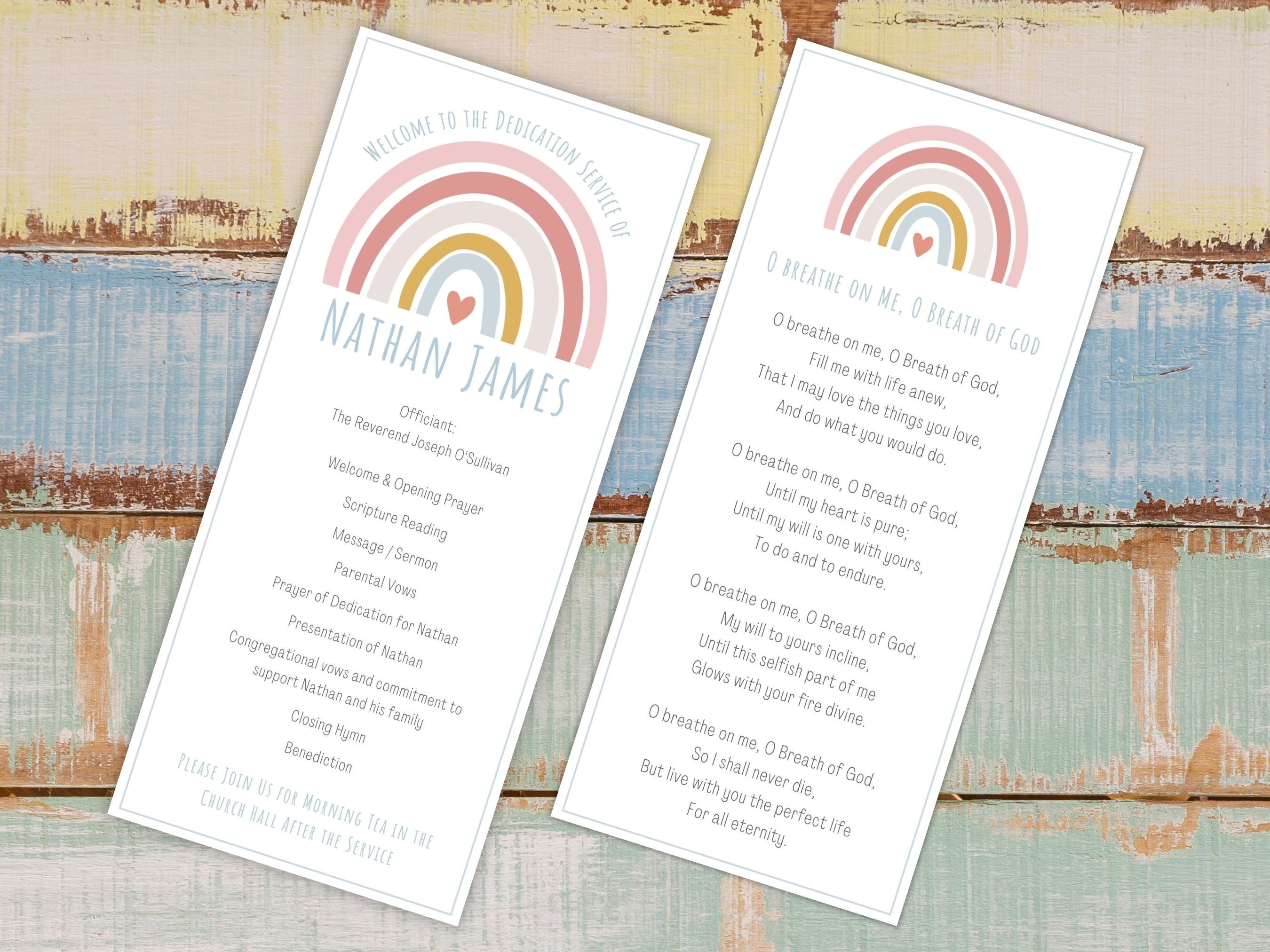 Blue Rainbow Dedication Service Template, Printable Boys Dedication ...