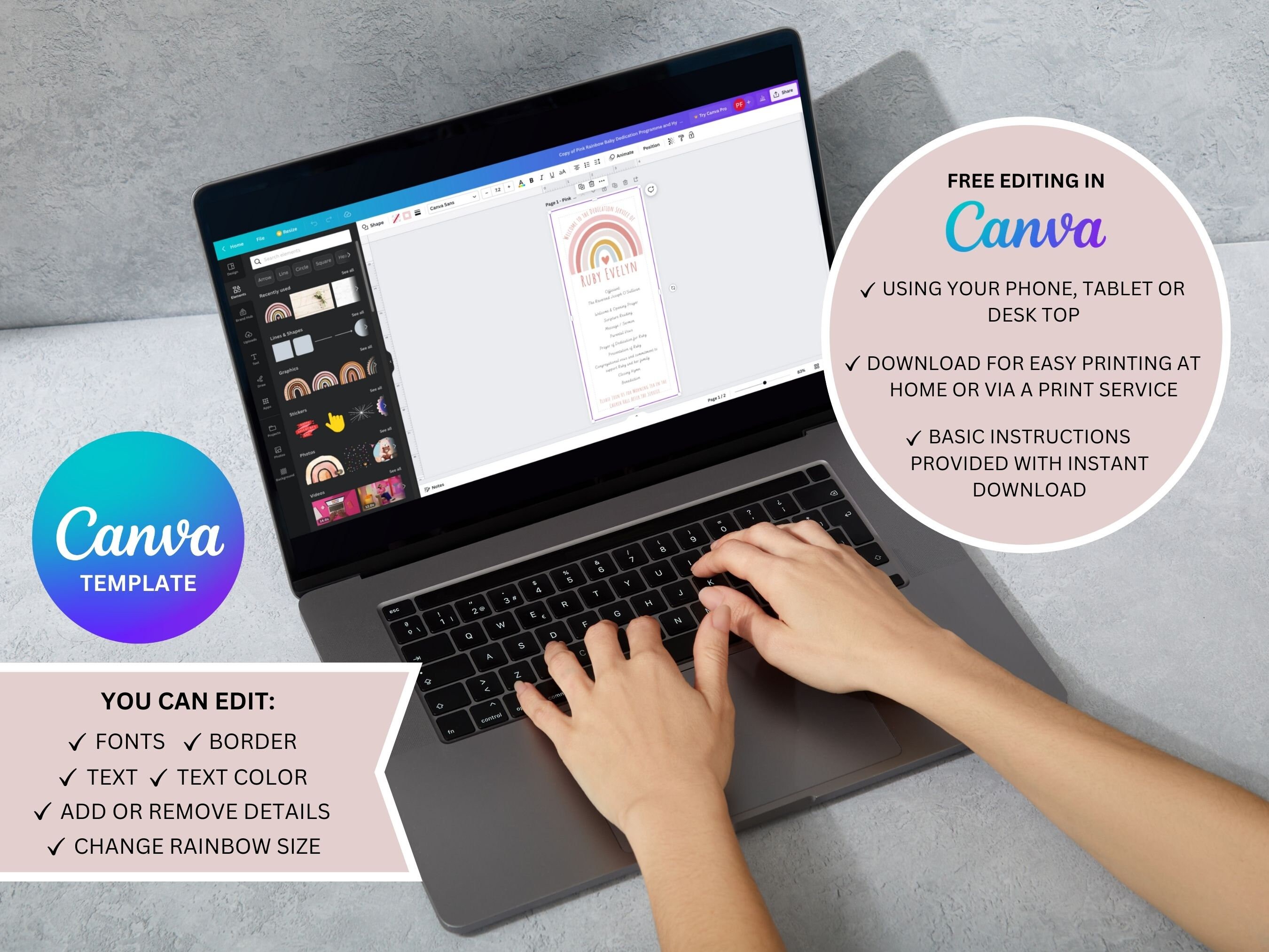 Pink Rainbow Dedication Service Template, Printable Girls Dedication ...