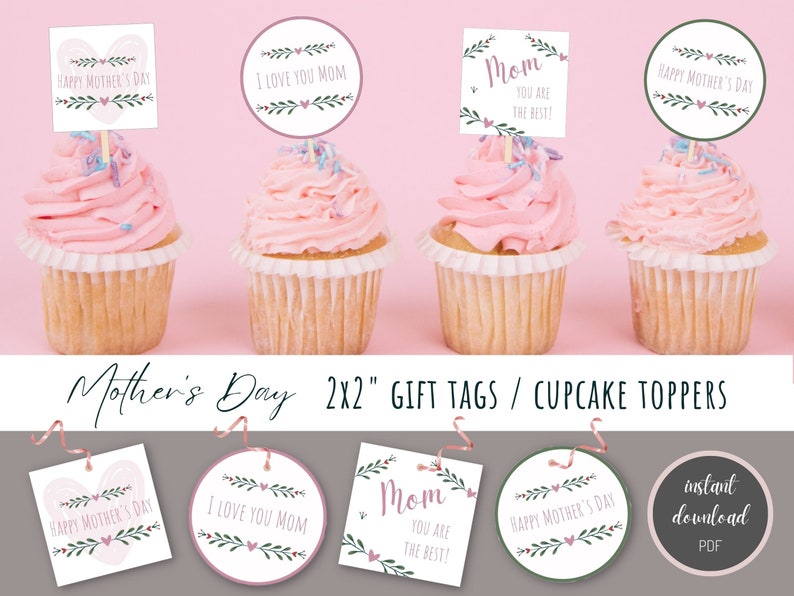 Mothers Day Cupcake Toppers, Cupcake Toppers, Mother's Day Gift Tags ...