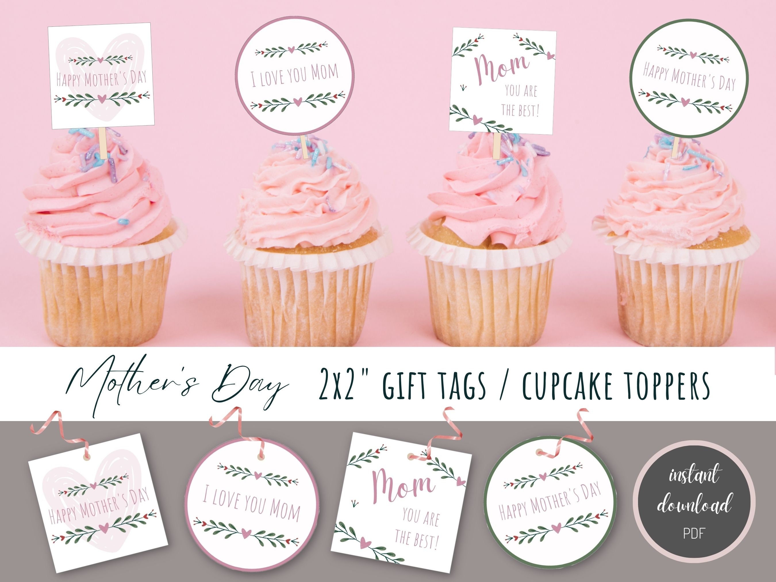 Mothers Day Cupcake Toppers, Cupcake Toppers, Mother's Day Gift Tags ...