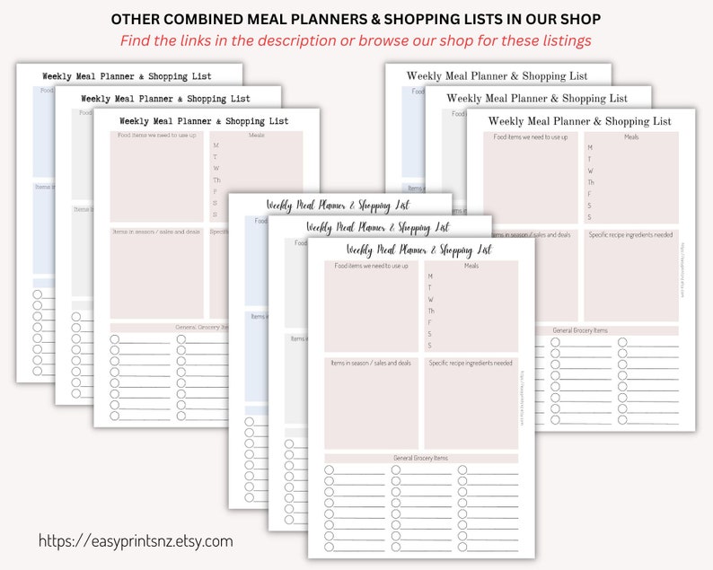 Meal Planner, Shopping List, Printable, PDF, Weekly Meal Chart, Grocery List, Menu Planner, A4 ...
