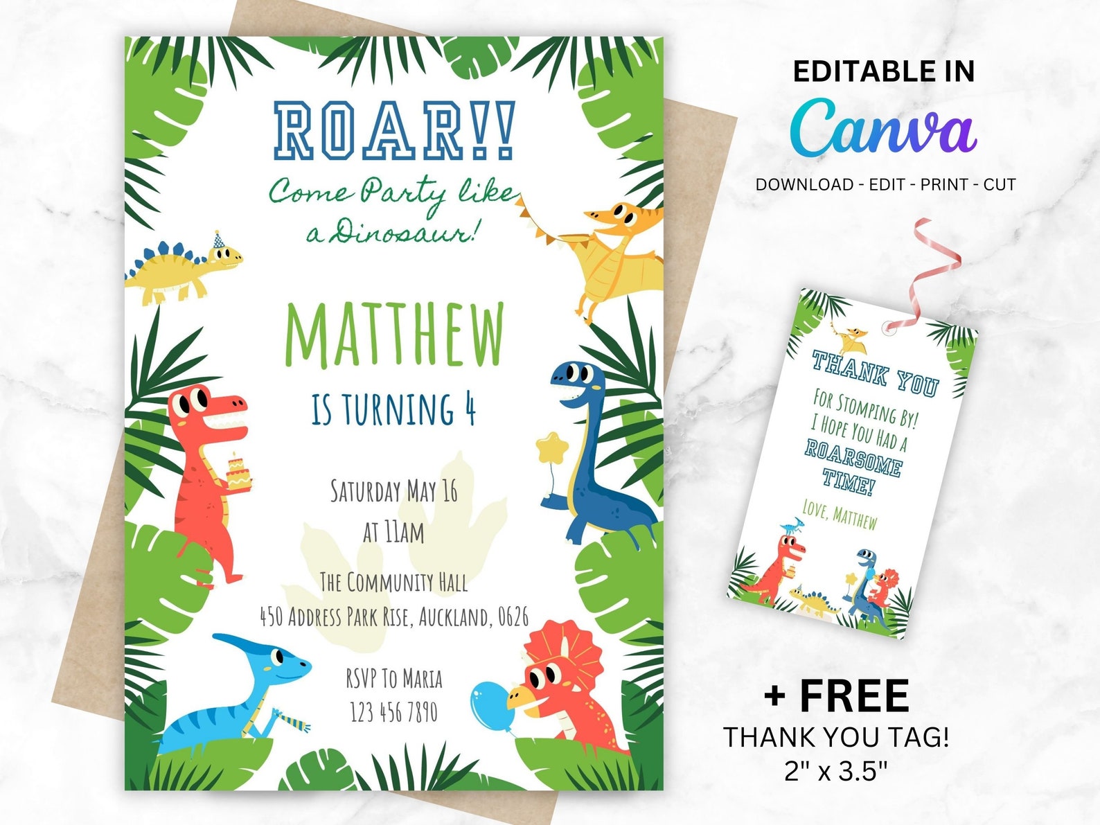 Editable Dinosaur Birthday Invitation Template, Dinosaur Party ...
