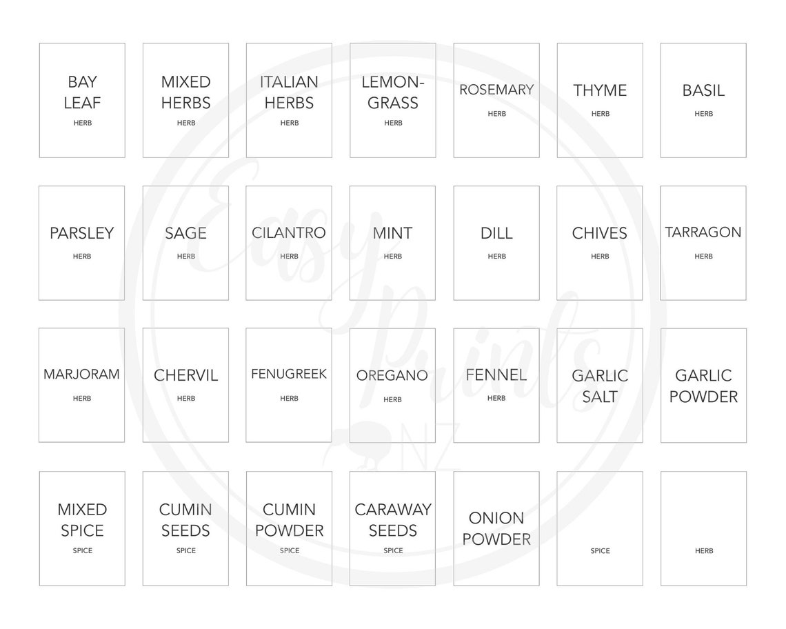 56 Herb and Spice Labels, Printable, Labels for Herb and Spice Jars ...