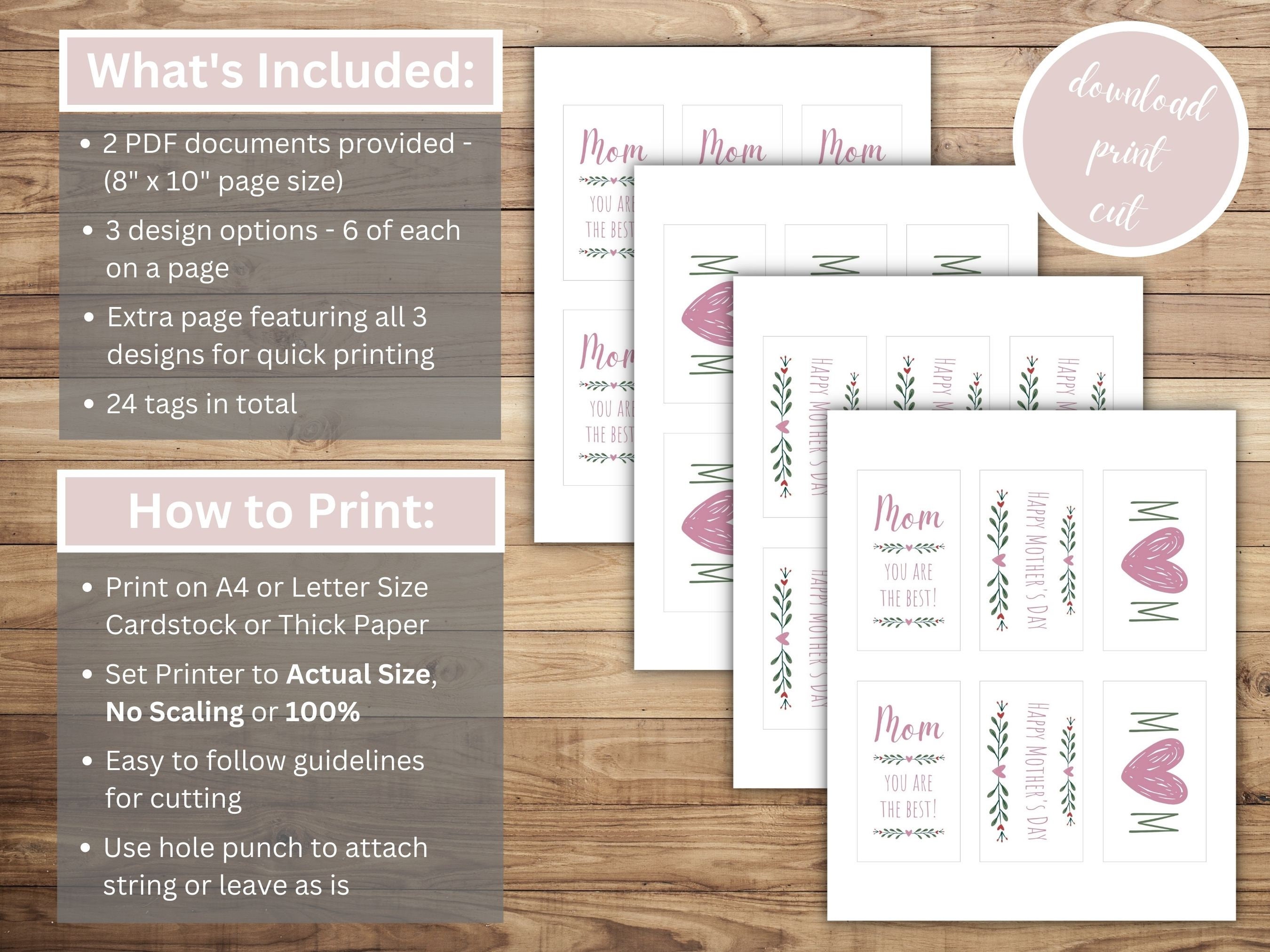 Mother's Day Gift Tags, Printable PDF, Instant Download, Happy Mother's ...